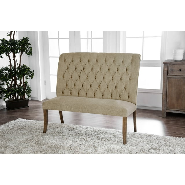 Furniture of America Verona Tufted Dining Bench, Rustic Oak and Beige ...