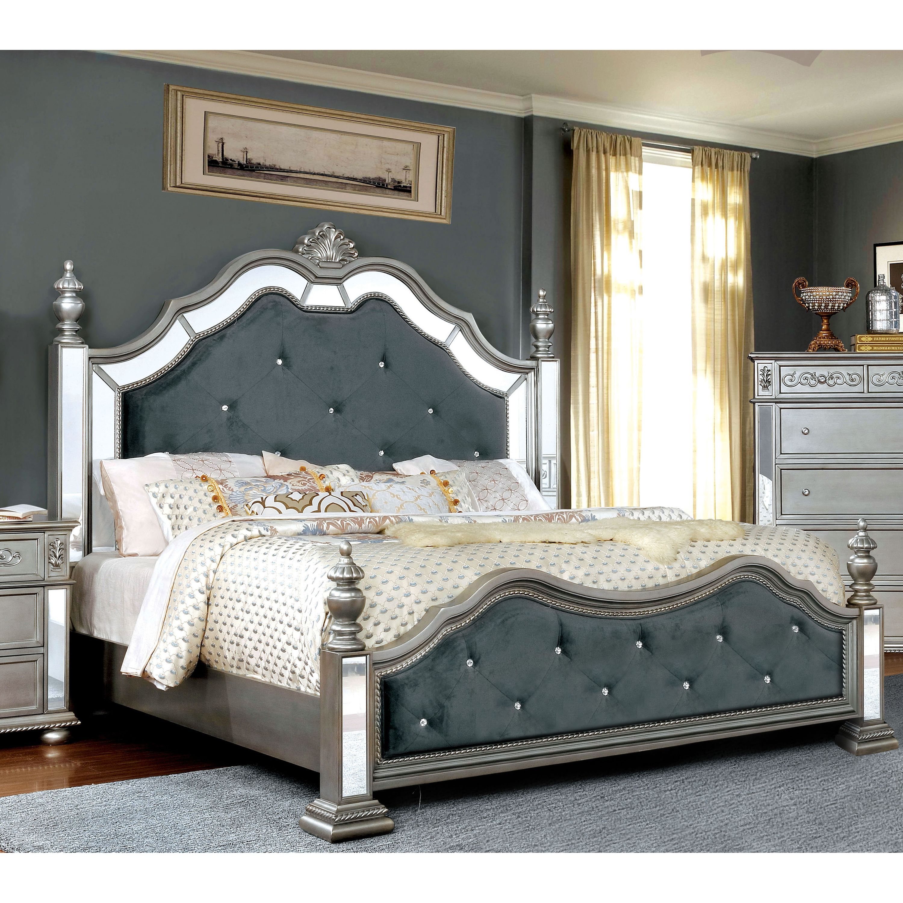 Furniture of America Viktoria Wood Panel Bed, Queen, Silver - Walmart.com