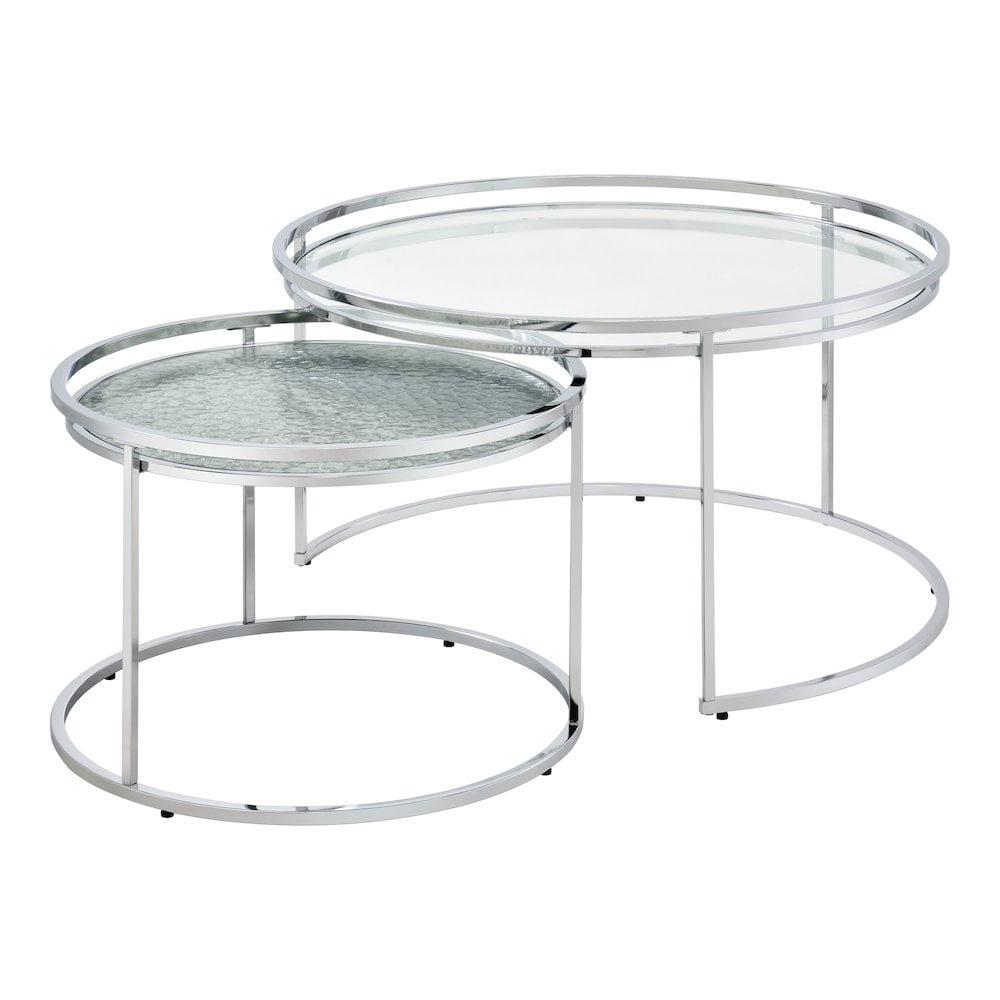 Furniture of America Vroma Metal Glass Top 2-Piece Nesting Tables Set ...