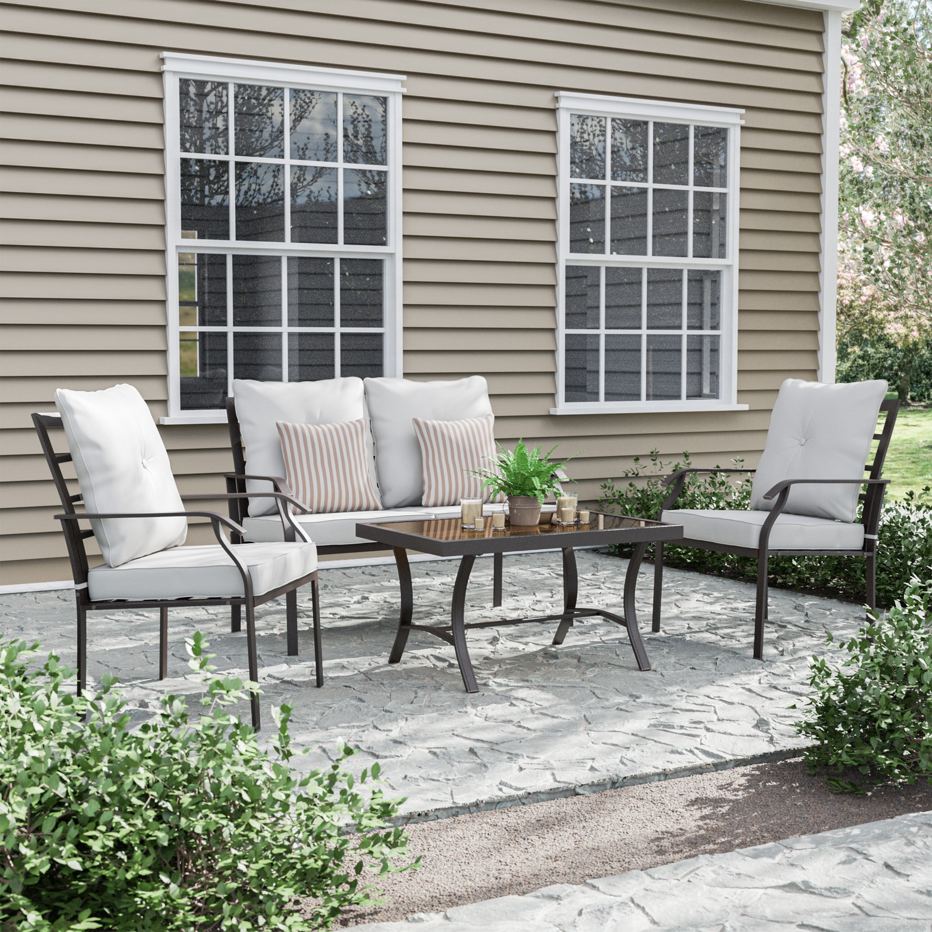 Furniture of America Wave 4PC Outdoor Patio Metal Conversation Set ...