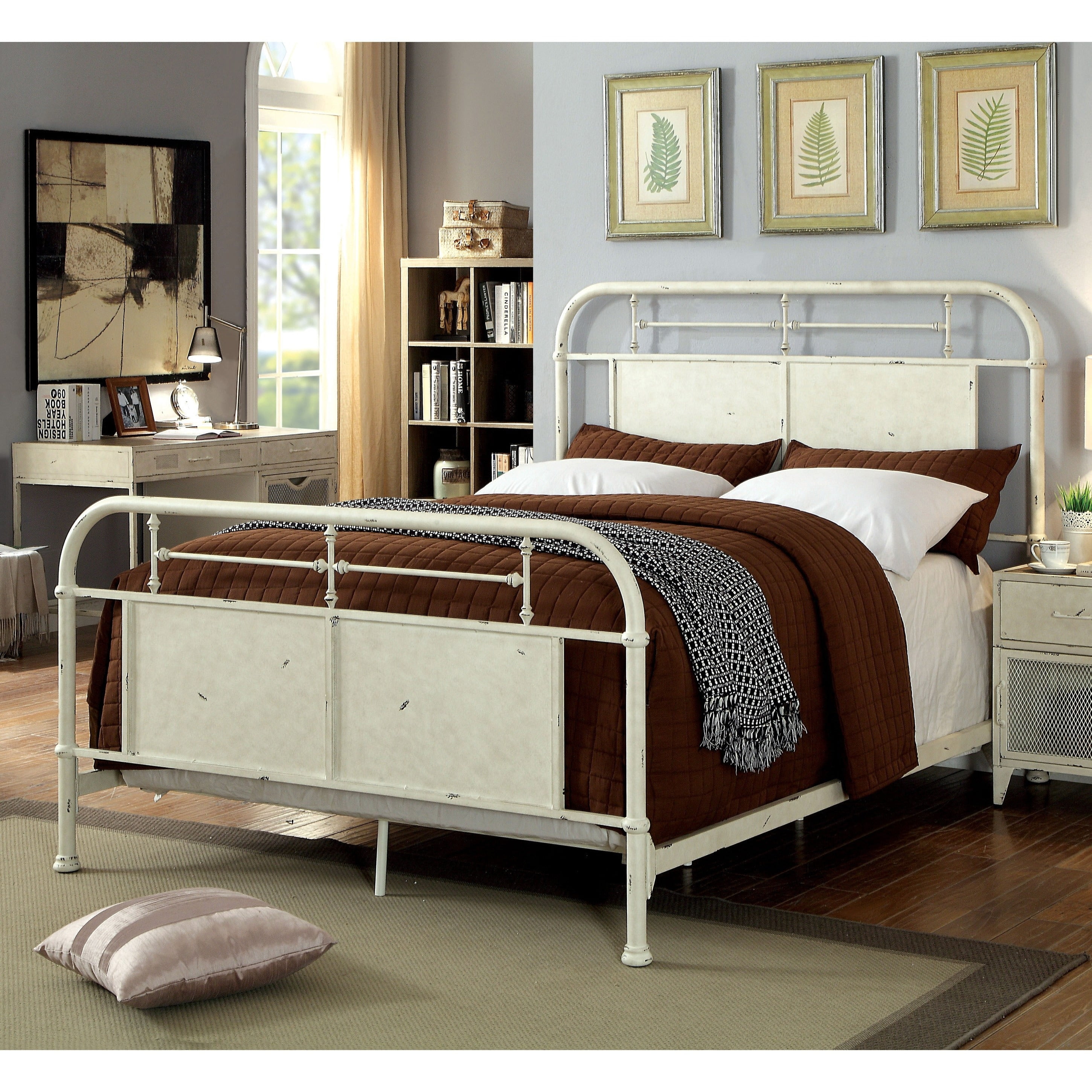Furniture of America Ways Industrial Metal Panel Bed with Support Legs ...