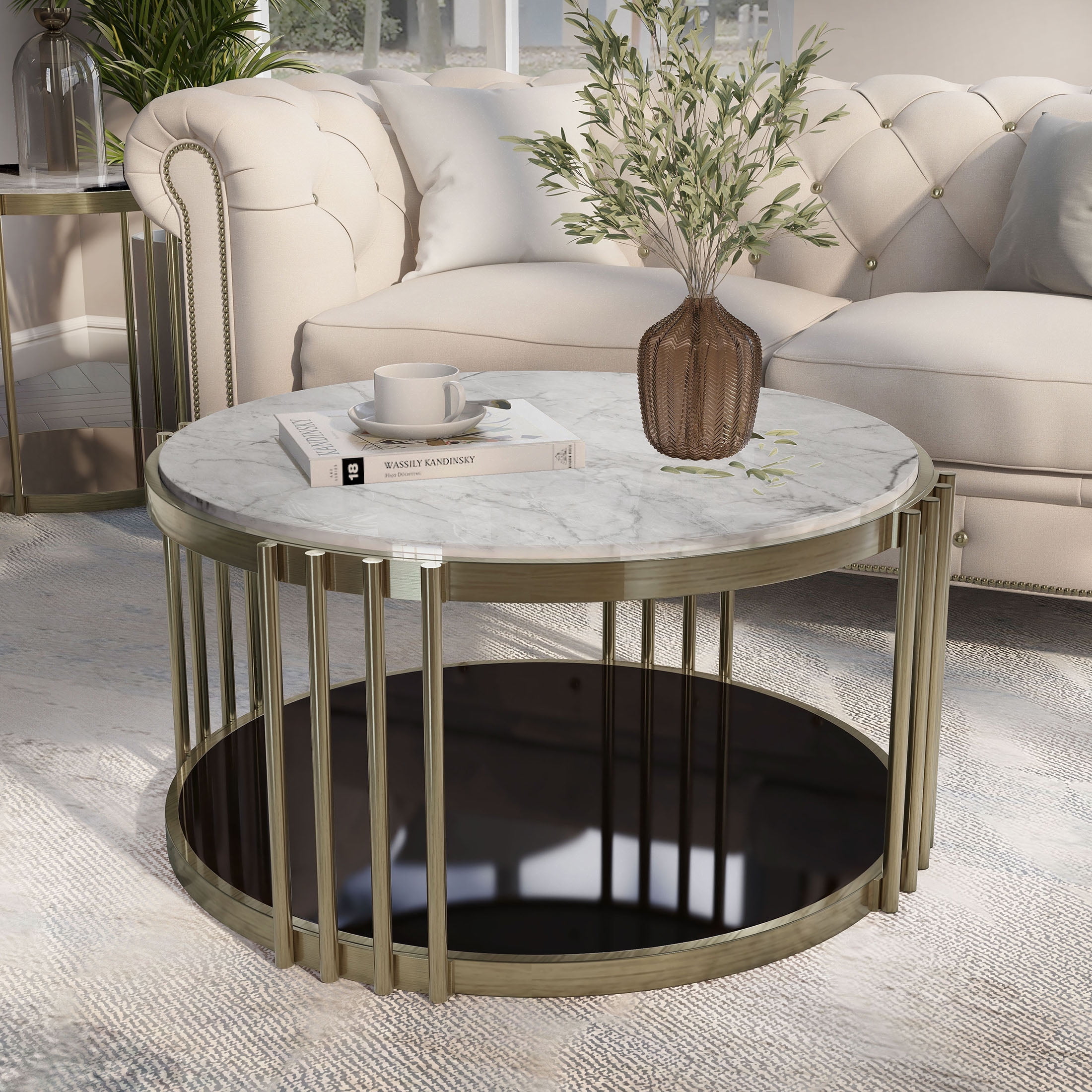 Round Faux Marble Coffee Table