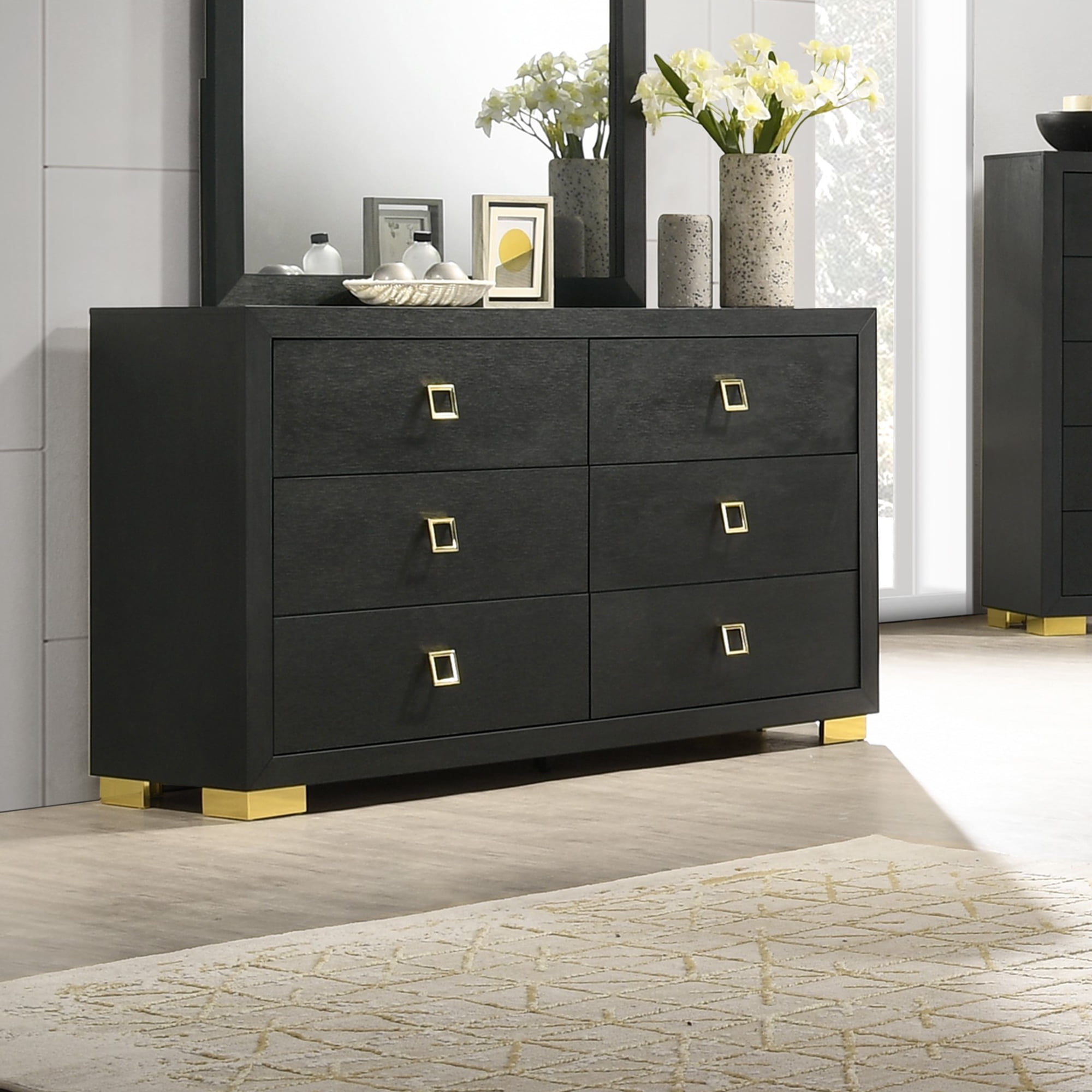 Furniture of America Winit Adult Modern 6-Drawer Dresser, Black ...