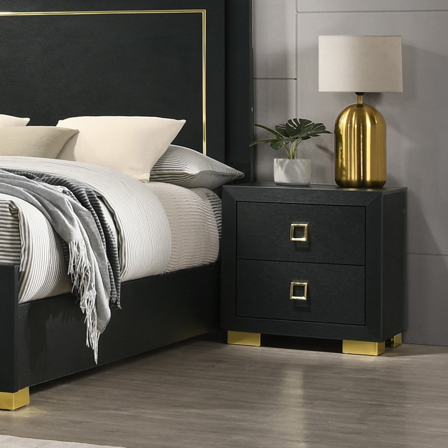 Furniture of America Winit Adult Modern 2-Drawer Nightstand, Black ...