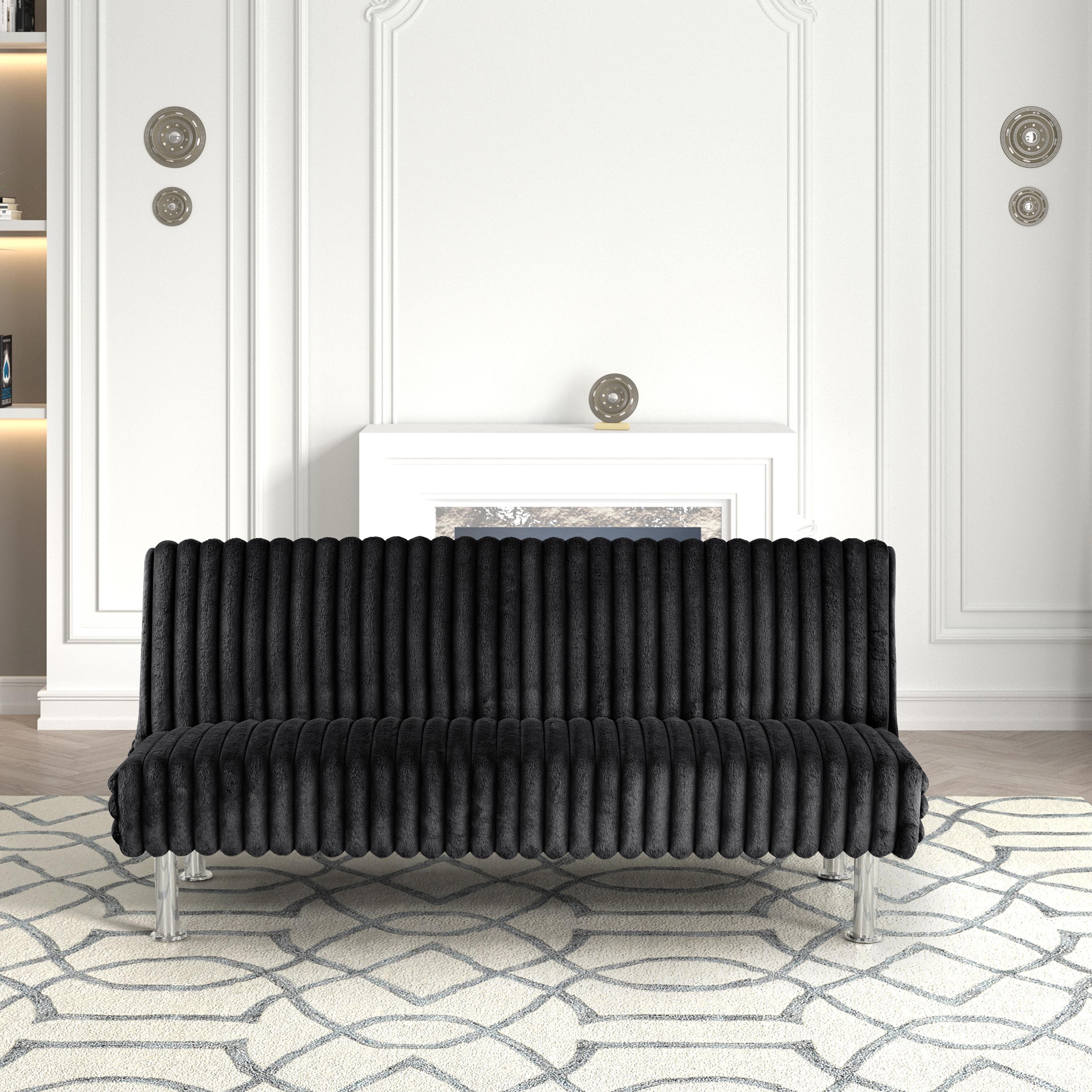 Furniture of America Wuntly Convertible Chenille Futon Sofa Bed, Black ...