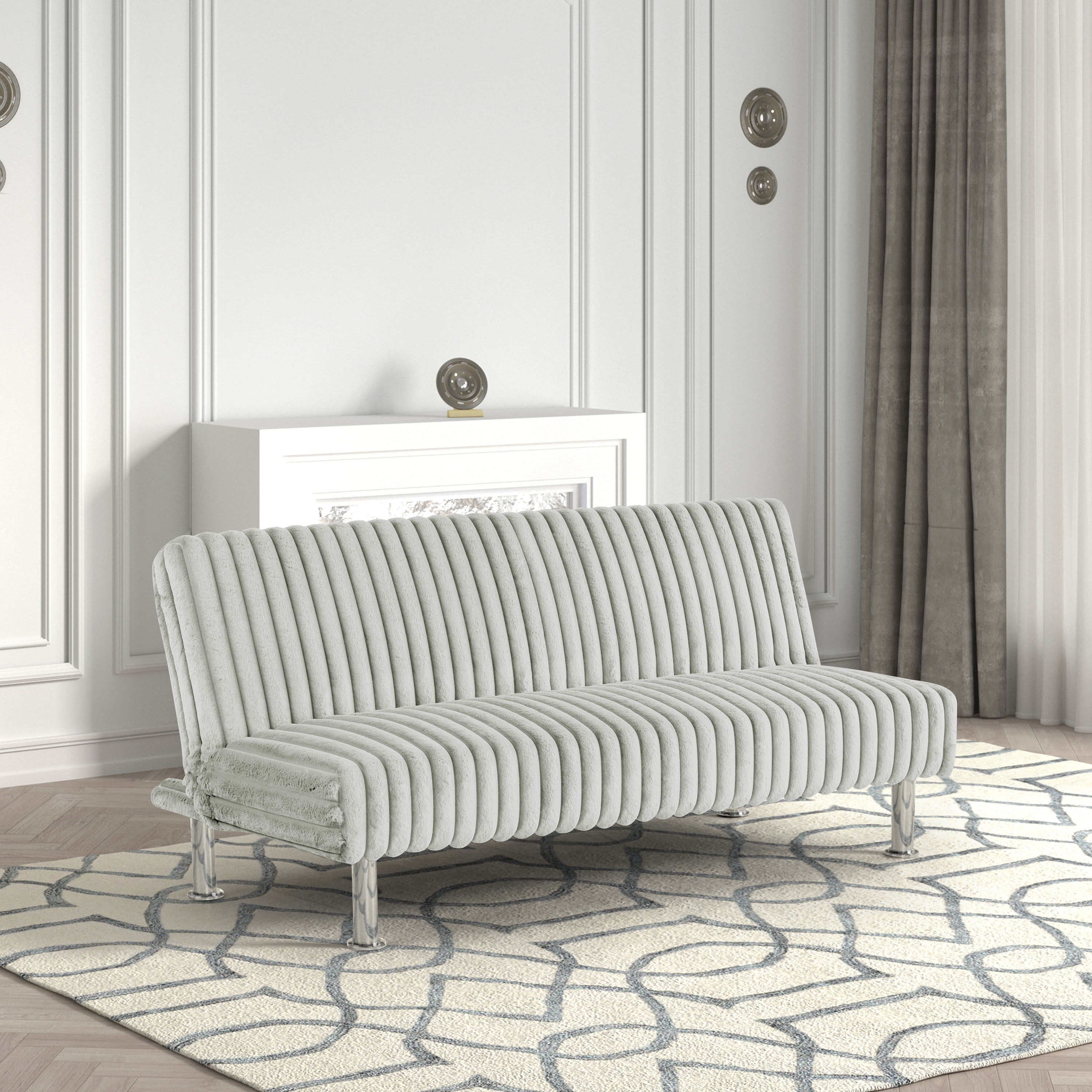 Furniture of America Wuntly Convertible Chenille Futon Sofa Daybeds up ...