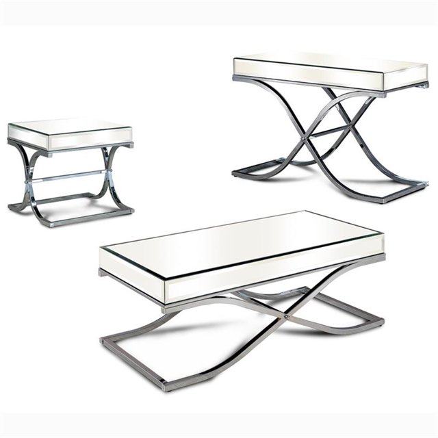 Furniture of America Xander Metal 3-Piece Coffee Table Set in Chrome ...