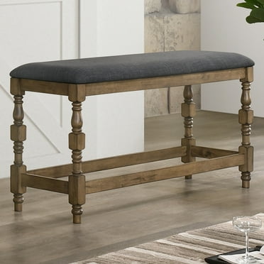 Cappuccino Wood Dining Bench Upholstered with Beige Linen Fabric ...