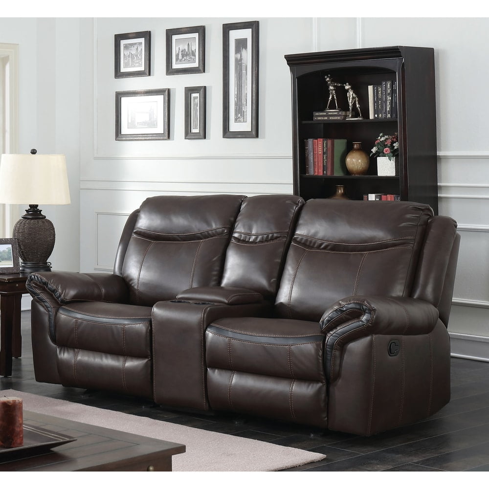 Furniture of America Yeln Transitional Brown Reclining Loveseat with ...