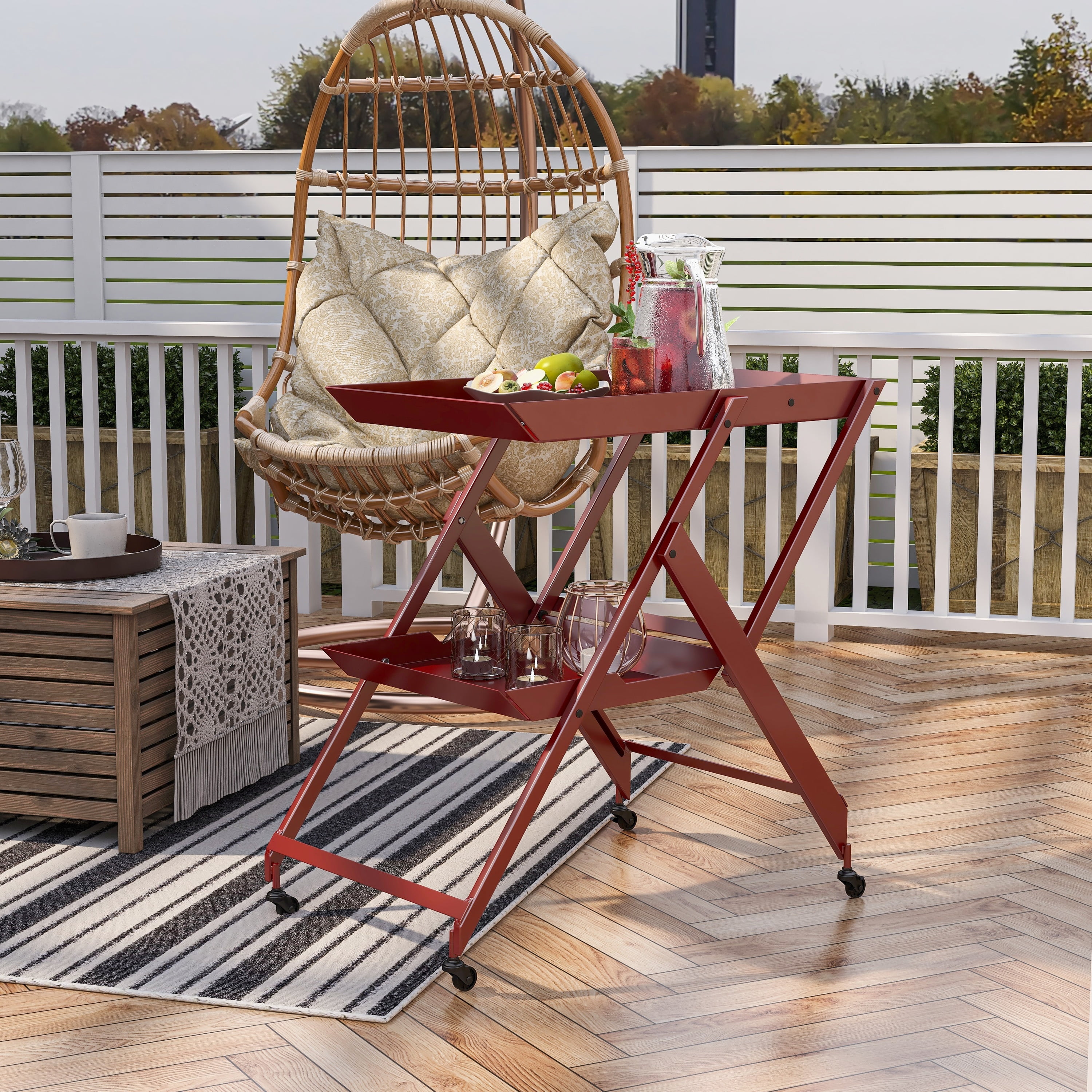 Furniture of America Zonnie Contemporary Steel 2-Shelf Folding Server ...