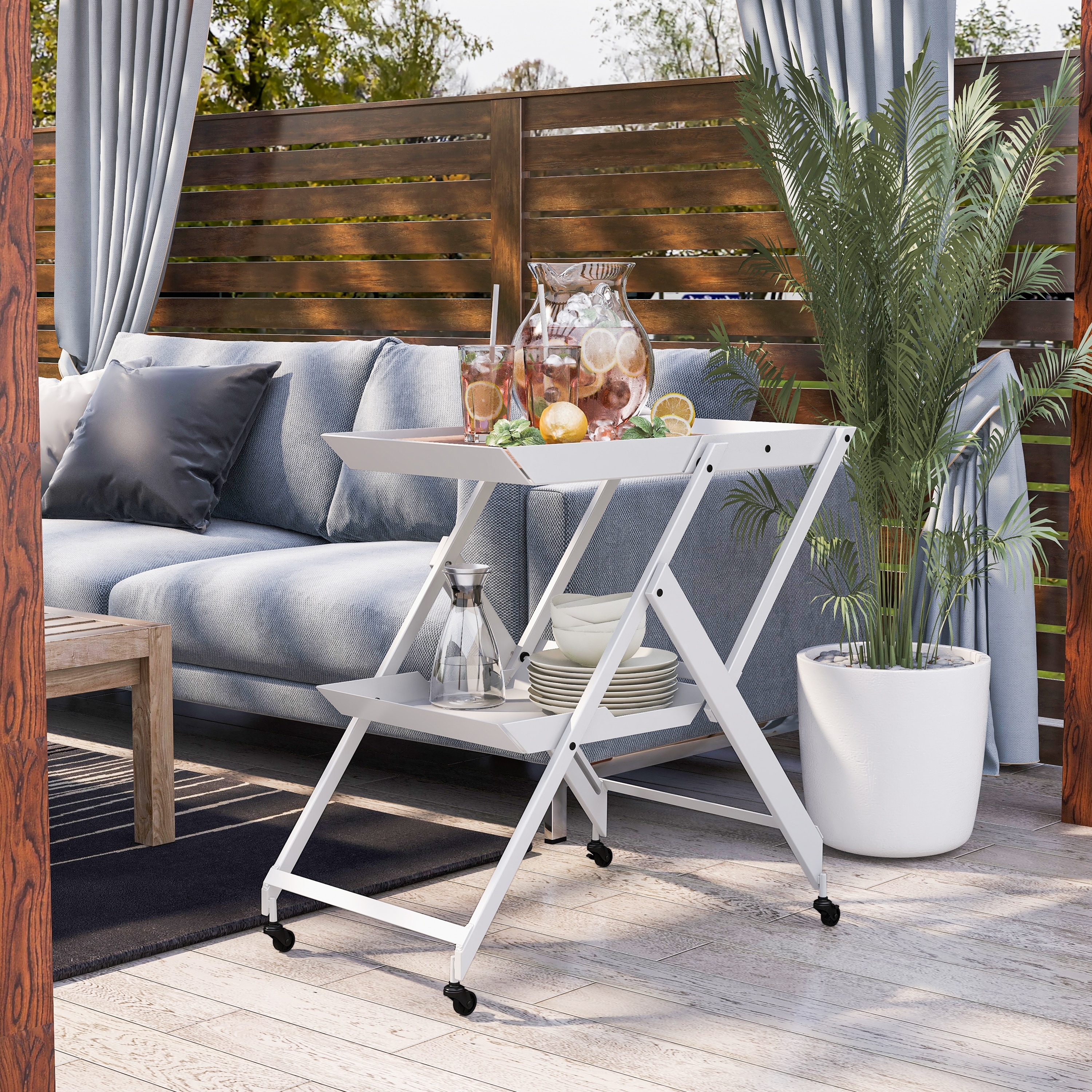 Furniture of America Zonnie Contemporary Steel 2-Shelf Folding Server ...