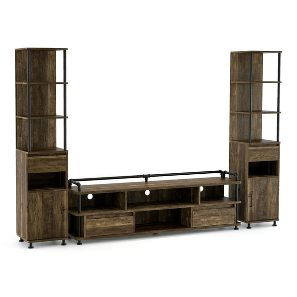 Furniture of America Zure 3-Piece Entertainment Center Set, Oak ...