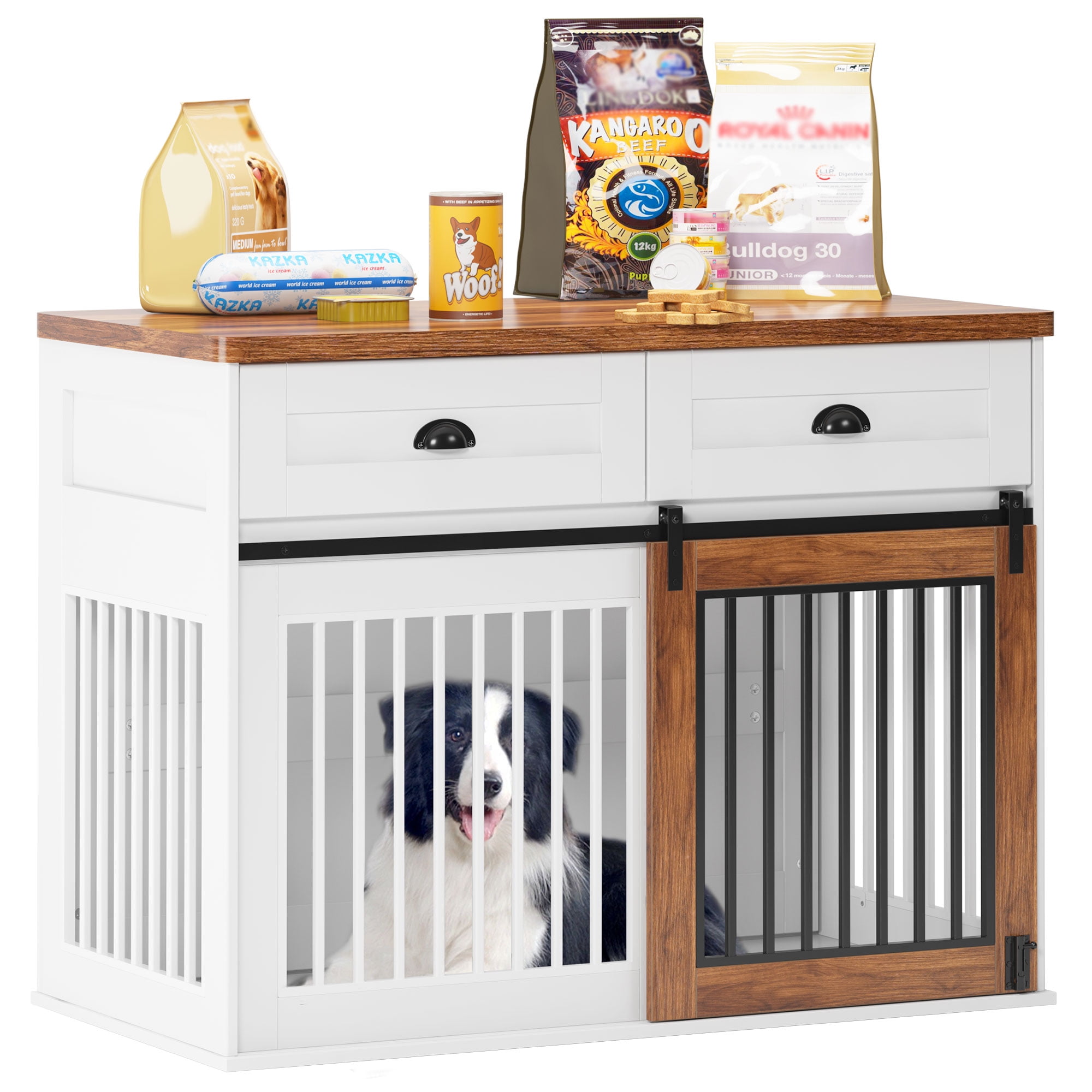 Furniture style dog cage, wooden dog cage, double door dog cage, side ...