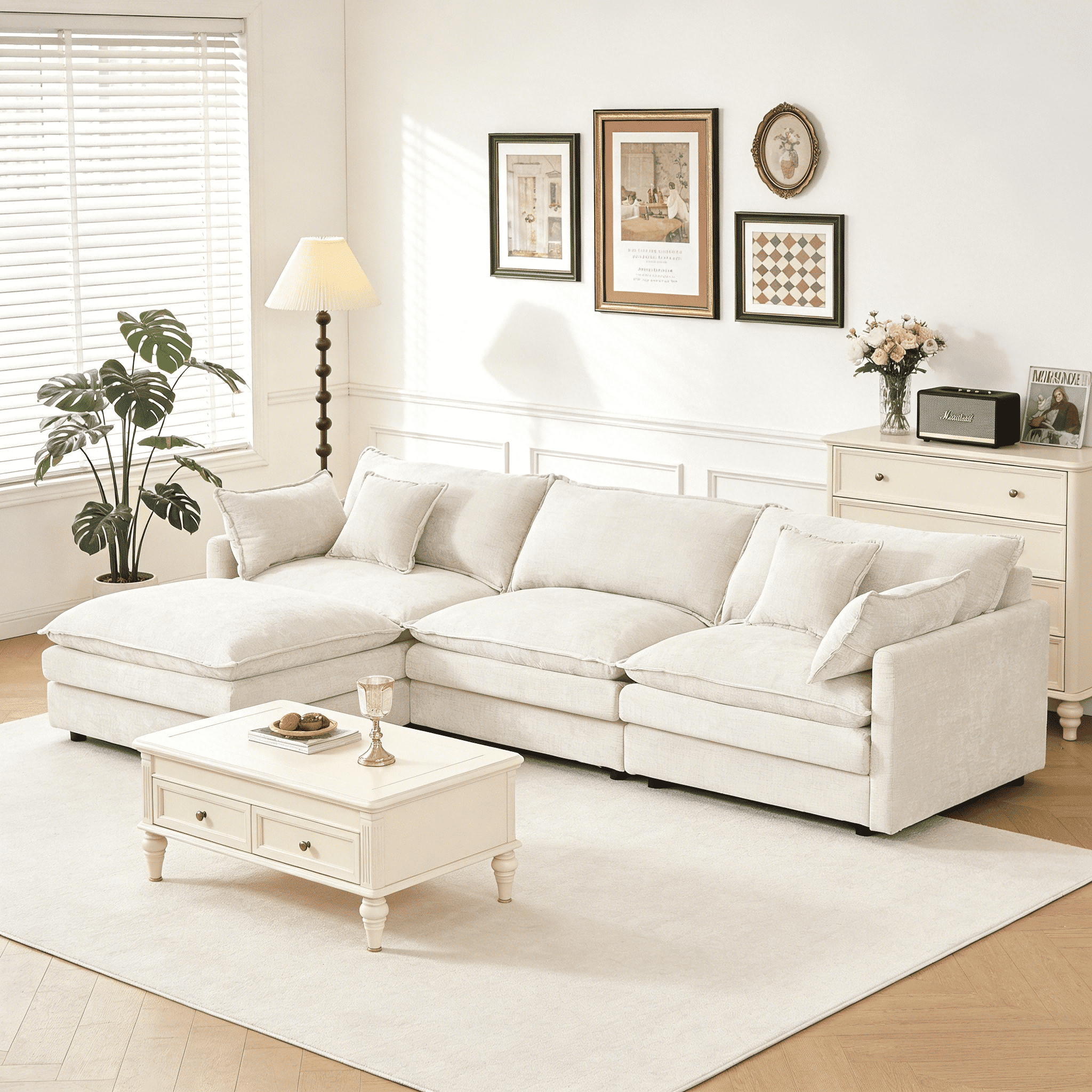 FurnitureR 102" Modular Sectional Sofa, Modern L-Shaped Chenille Cloud ...