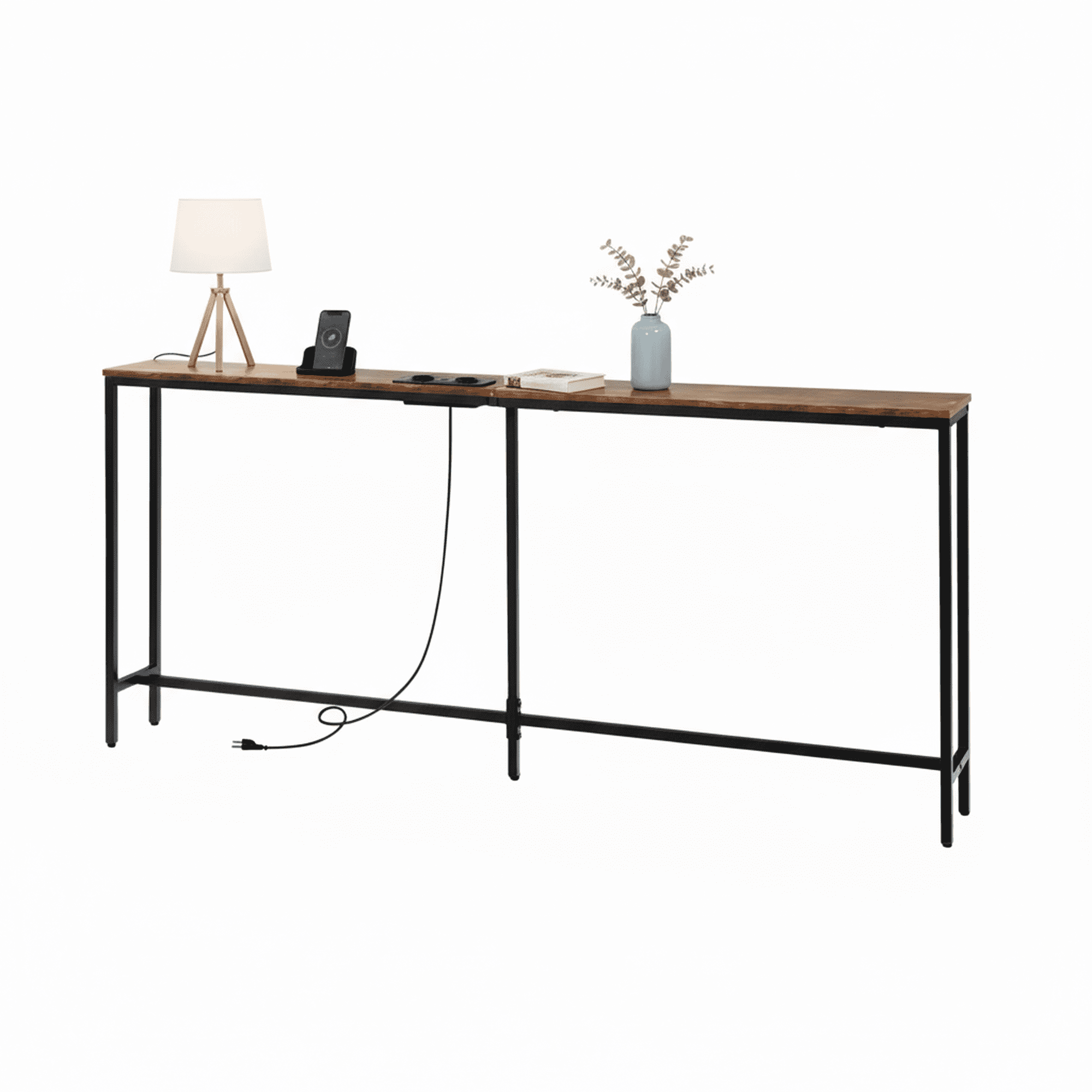 FurnitureR 70.8" Console Table with Power Outlet, Narrow Sofa Table ...
