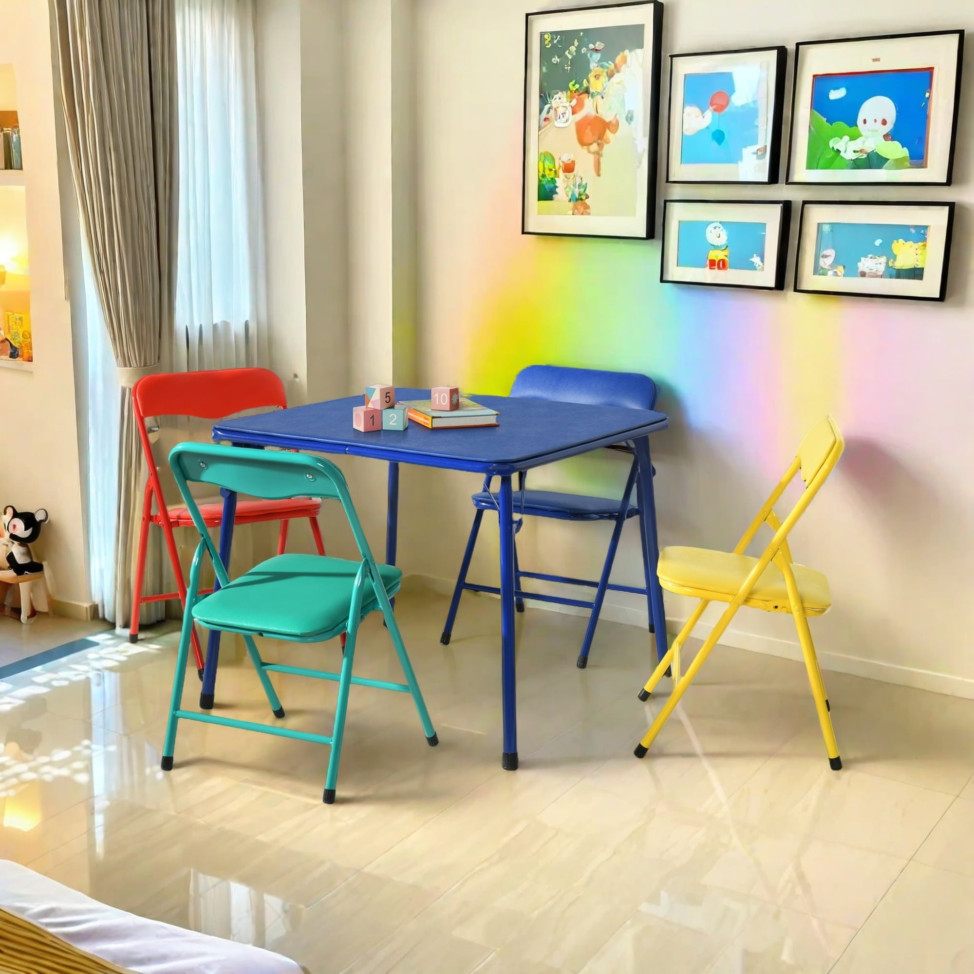 FurnitureR Colorful Folding Set - 24" Folding Table with 4 Vibrant ...
