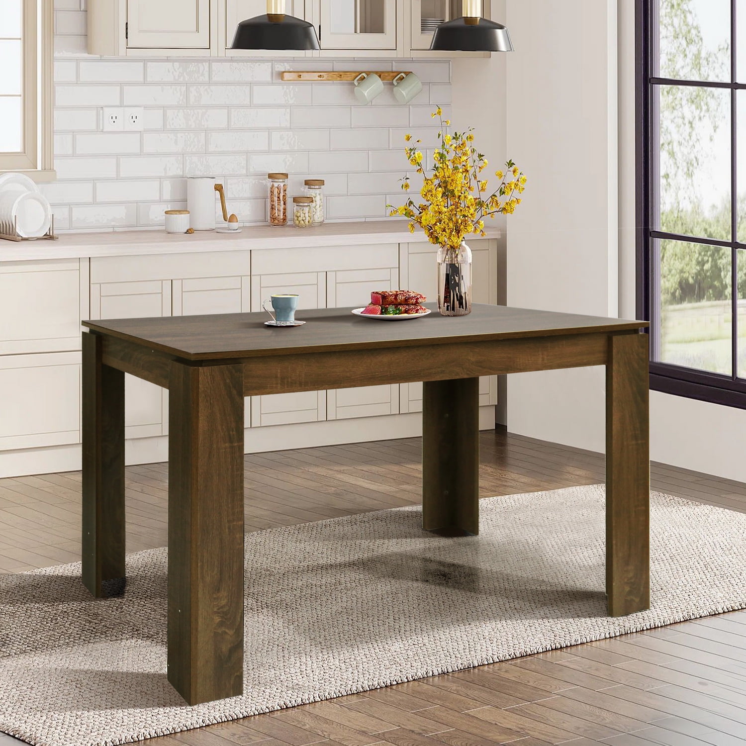 FurnitureR Dining Table for 4-6, 47.2-Inch Rectangular Kitchen Table ...