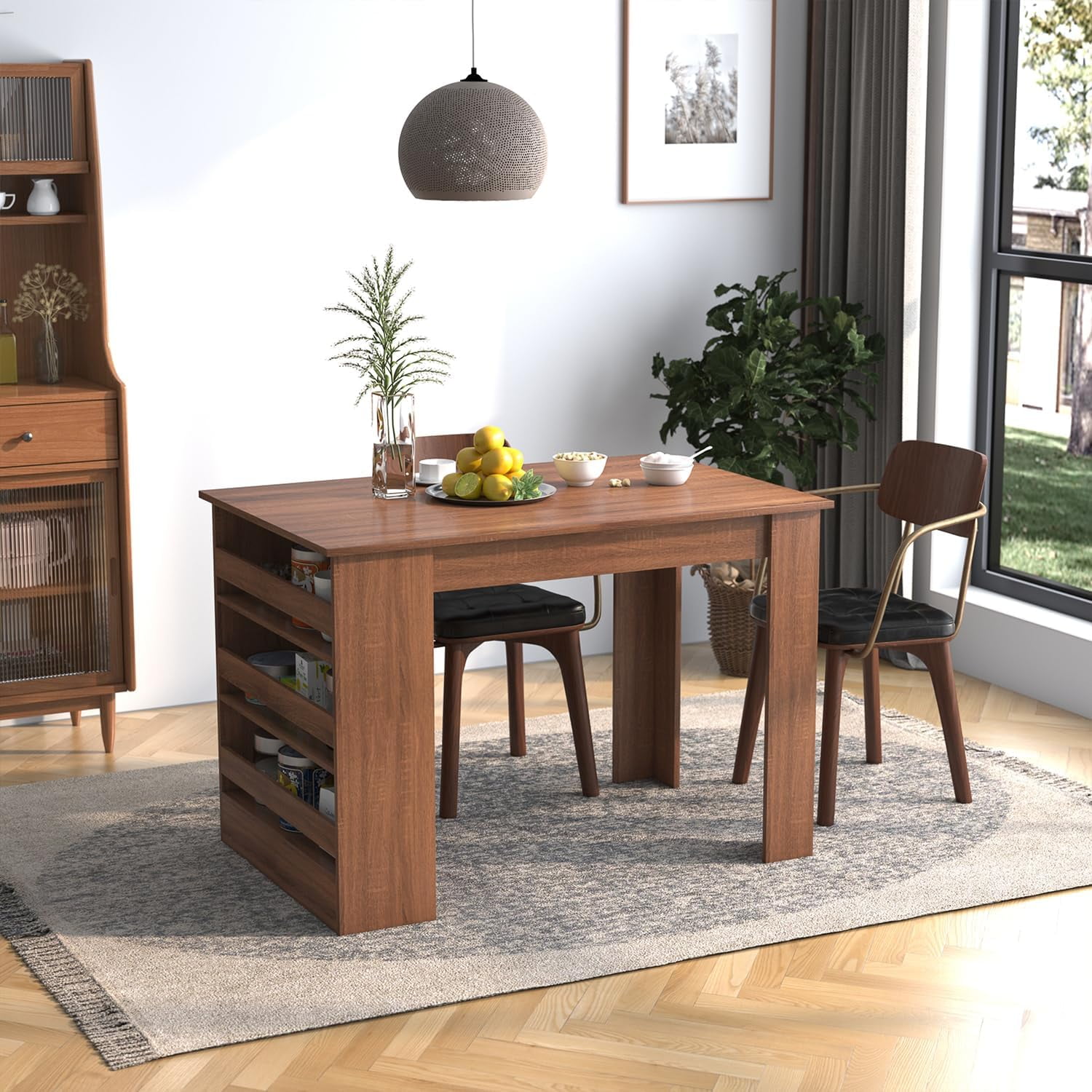 FurnitureR Farmhouse Dining Table, Rectangular Kitchen Table with 3 ...