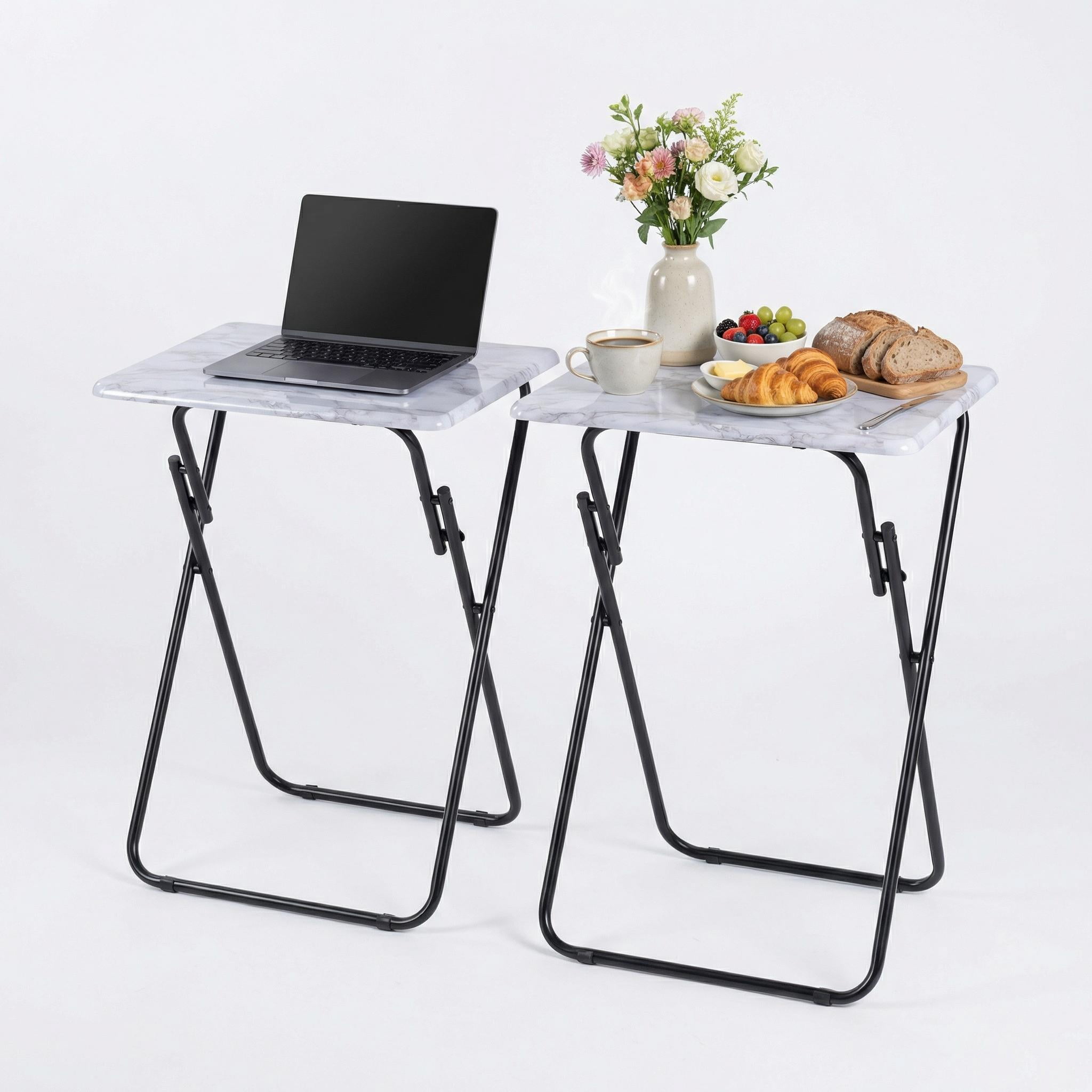 FurnitureR Folding TV Tray Tables, Foldable Side Table Dinner Trays ...