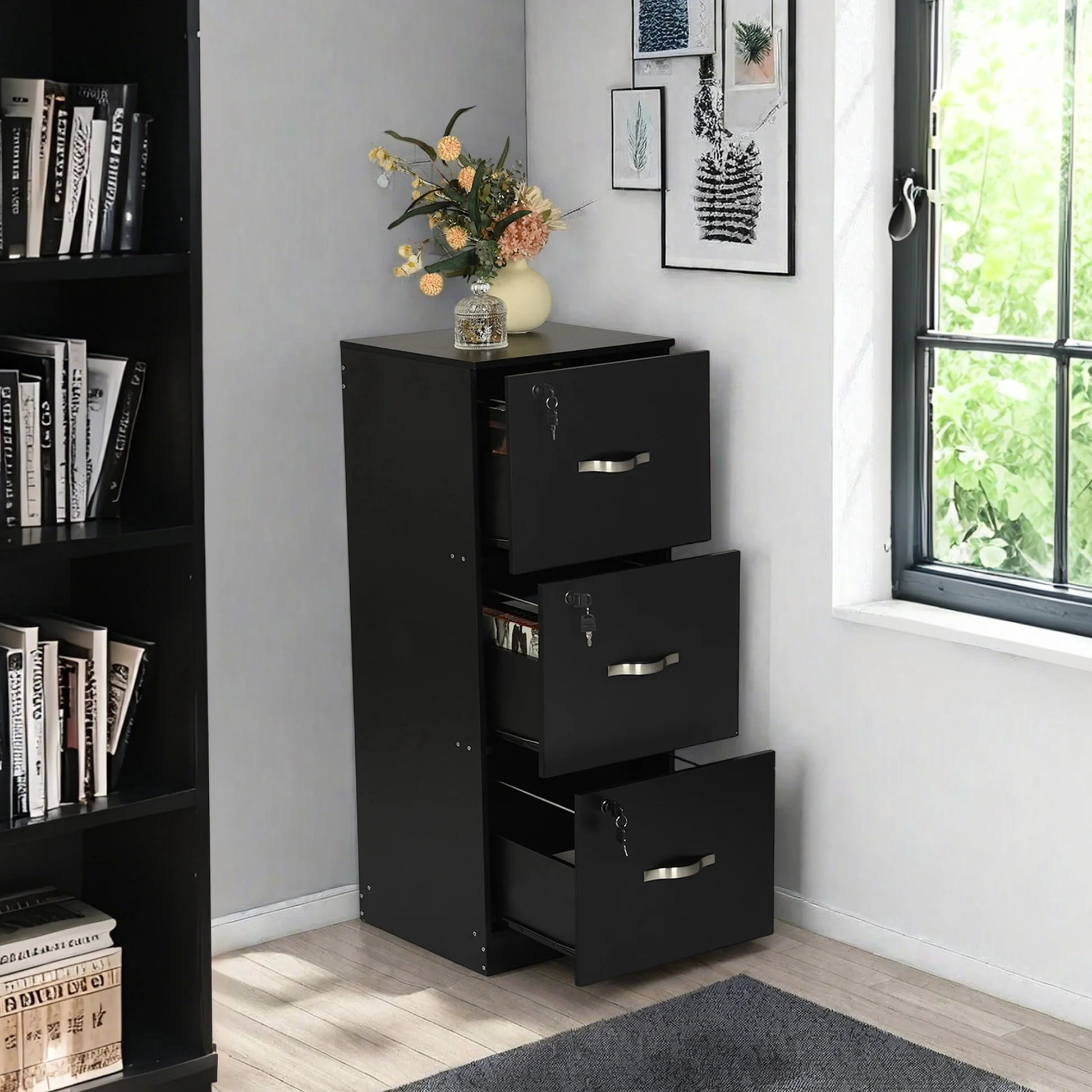 FurnitureR Modern 3-Drawer Mobile File Cabinet, Slim Under Desk Metal ...
