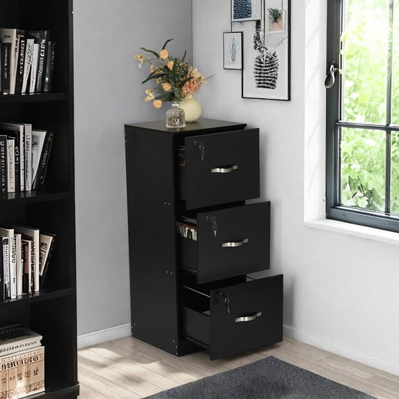 FurnitureR Modern 3-Drawer Mobile File Cabinet, Slim Under Desk Metal ...