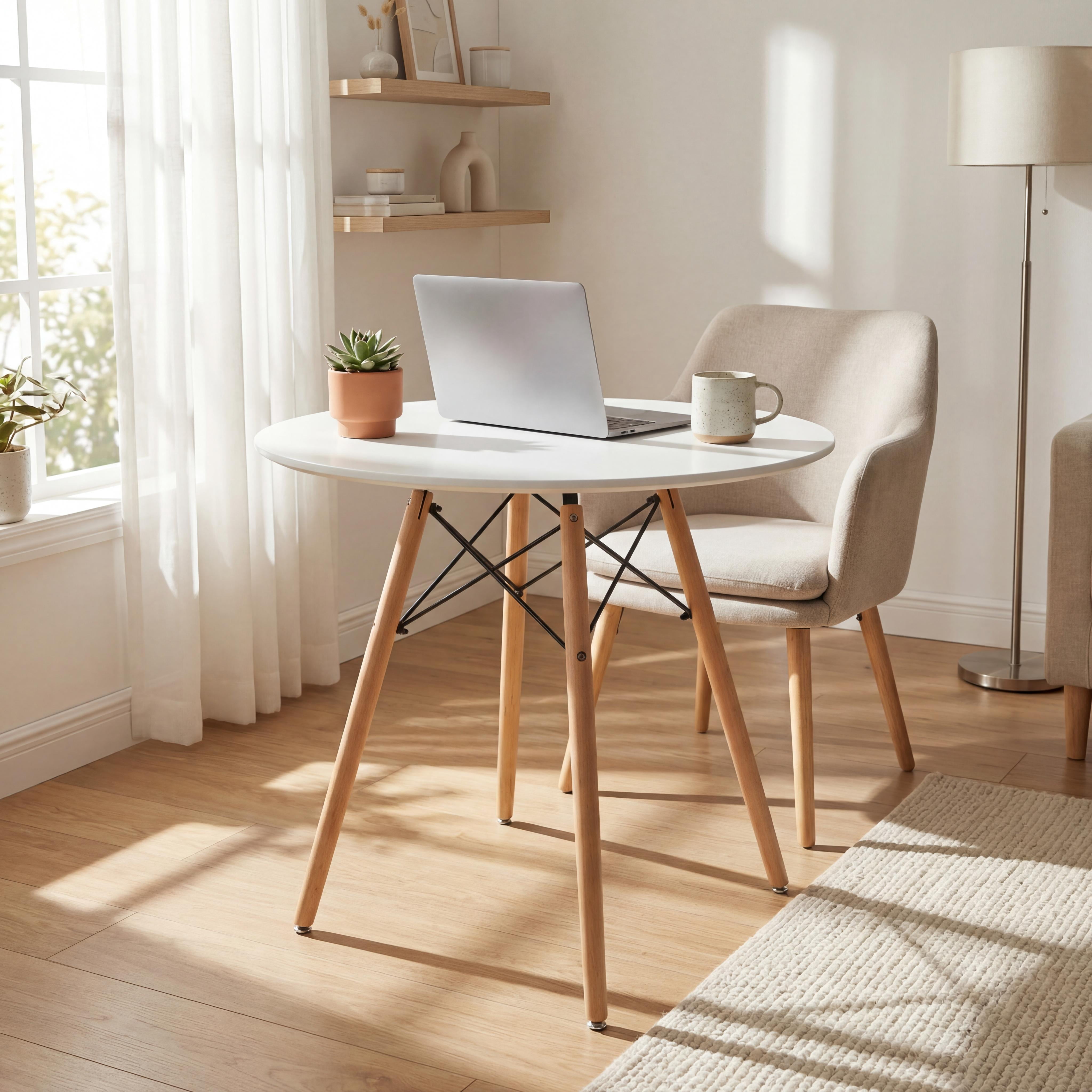 FurnitureR Modern Round Office Desk with Minimalist Design, Sturdy ...