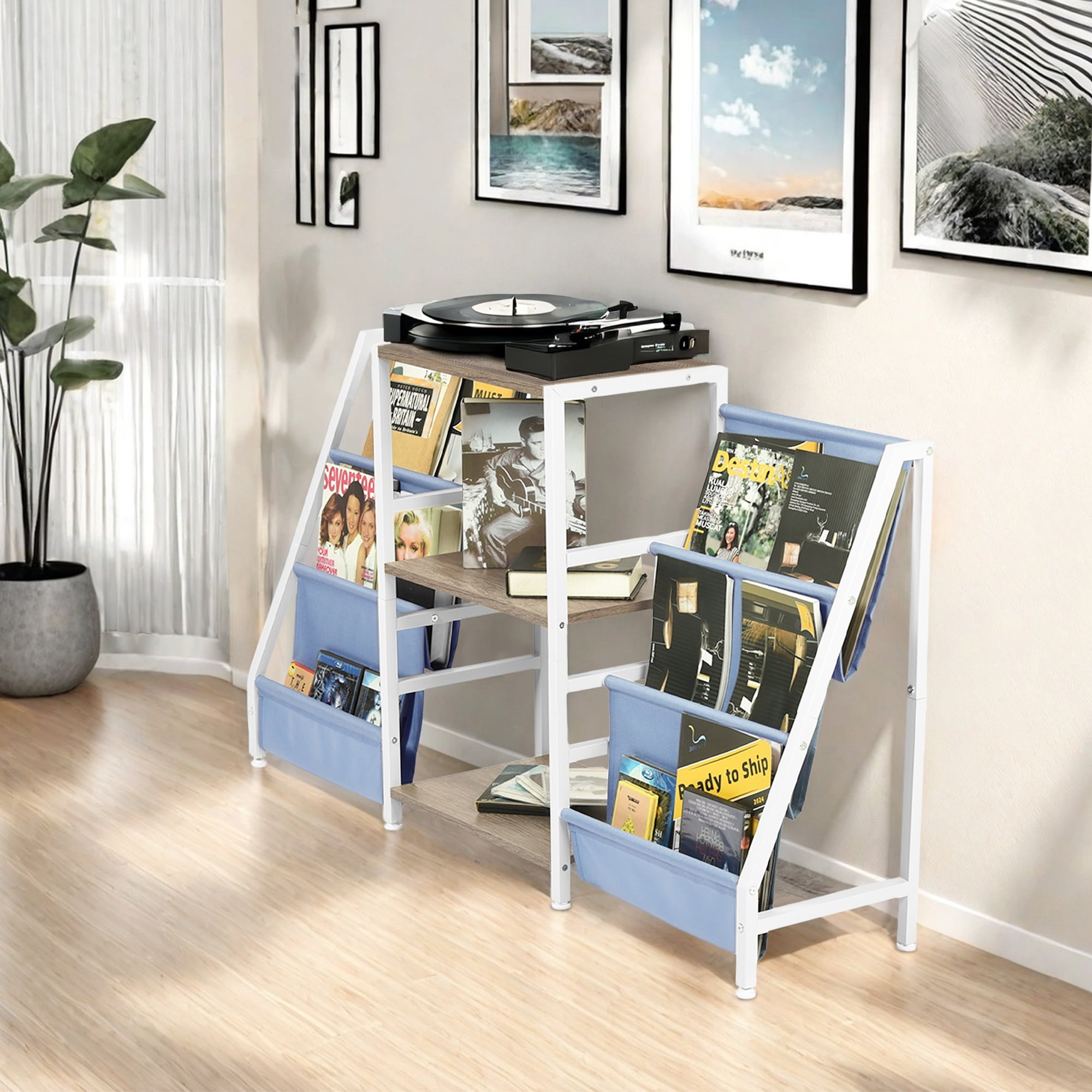 FurnitureR Multifunctional Magazine Rack with Center Display Shelf, 3 ...