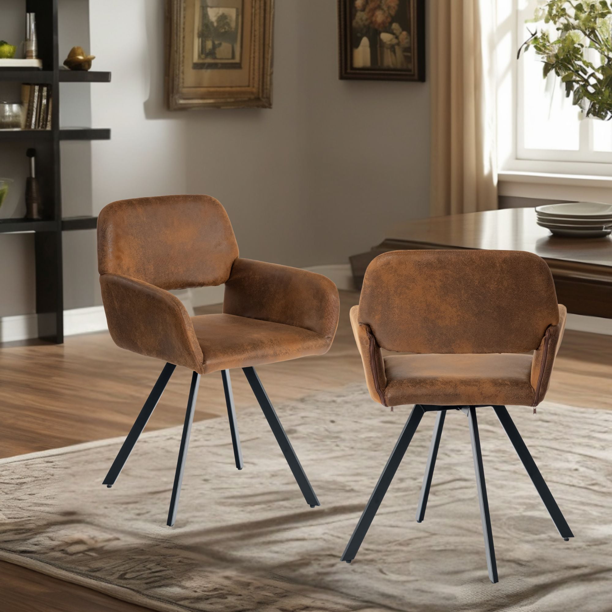 FurnitureR Swivel Restaurant Booth Chairs Set of 2, Mid-Back ...