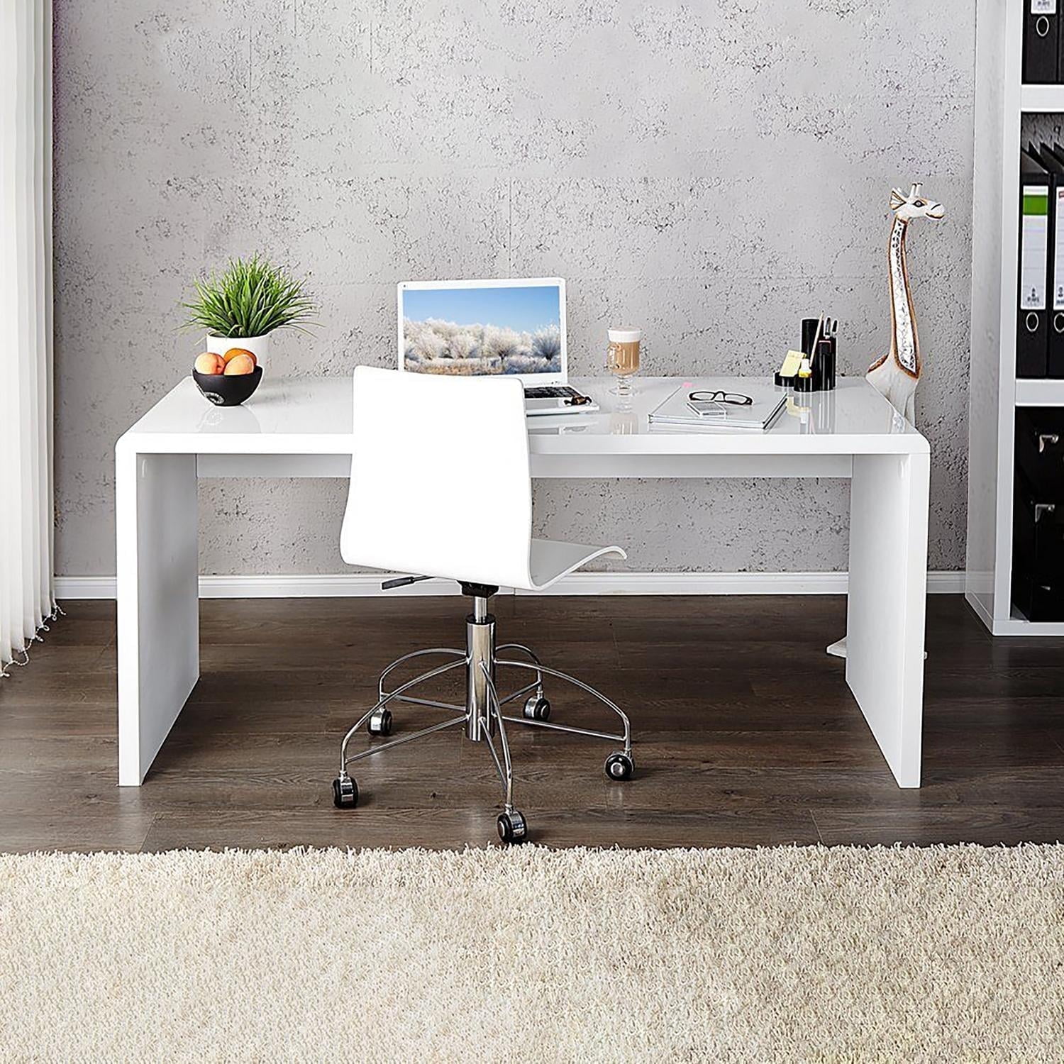 Furniturebox UK Enzo White High Gloss Computer Office Desk, 47.24 x 23. ...