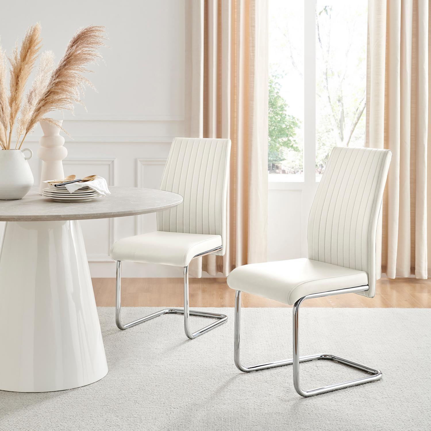 Furniturebox UK Lorenzo Modern Adult Faux Leather Chrome Dining Chairs ...