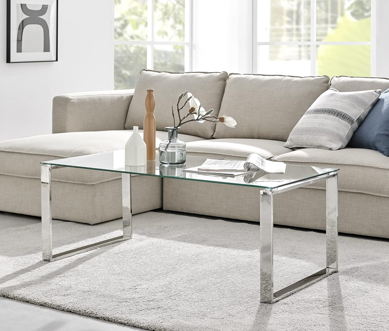 Furniturebox UK Miami Large Modern Clear Glass and Stylish Chrome ...