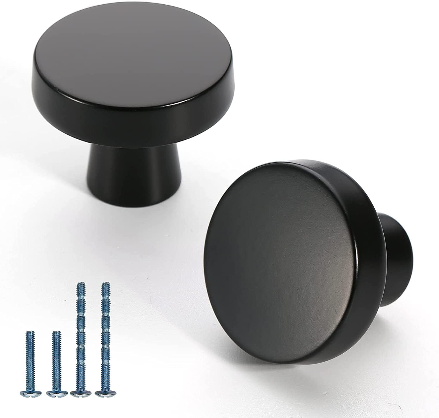 Furniware 15 Pack Matte Black Cabinet Knobs, Modern Dresser Knobs, Solid Round Kitchen Cabinet ...
