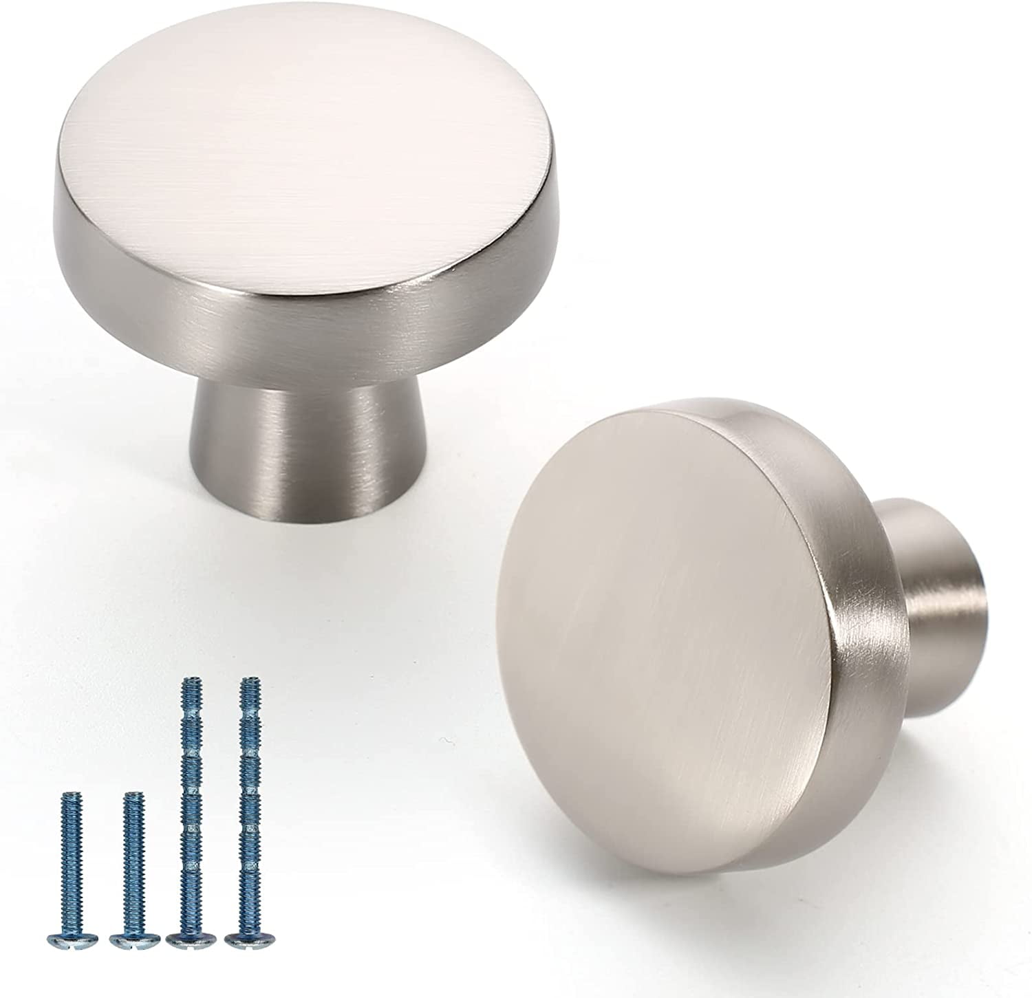 Furniware 5 Pack Brushed Satin Nickel Cabinet Knobs, Modern Dresser Knobs, Solid Round Kitchen ...