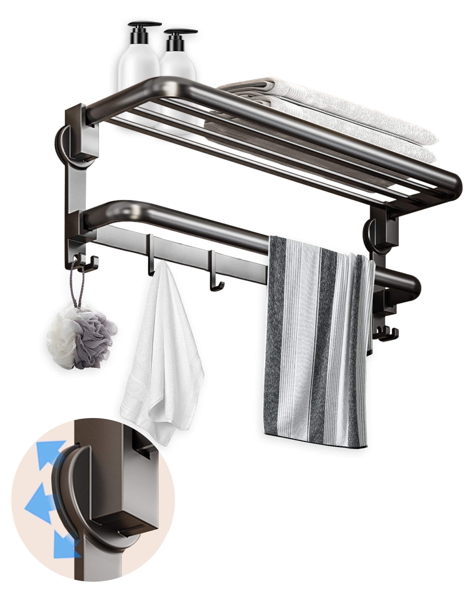 Furniware Foldable Suction Cup Towel Racks for Bathroom, Gray, 1 Count ...