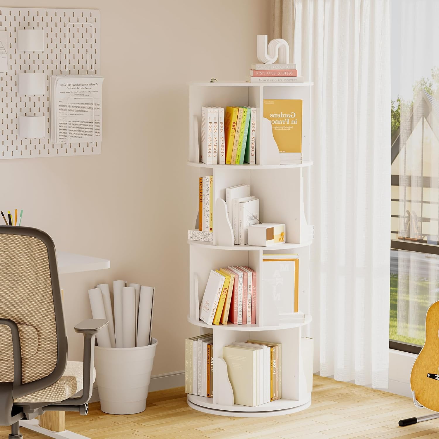 Furniwell 4-Tier Rotating Bookshelf and Bookcase, 360° Display ...