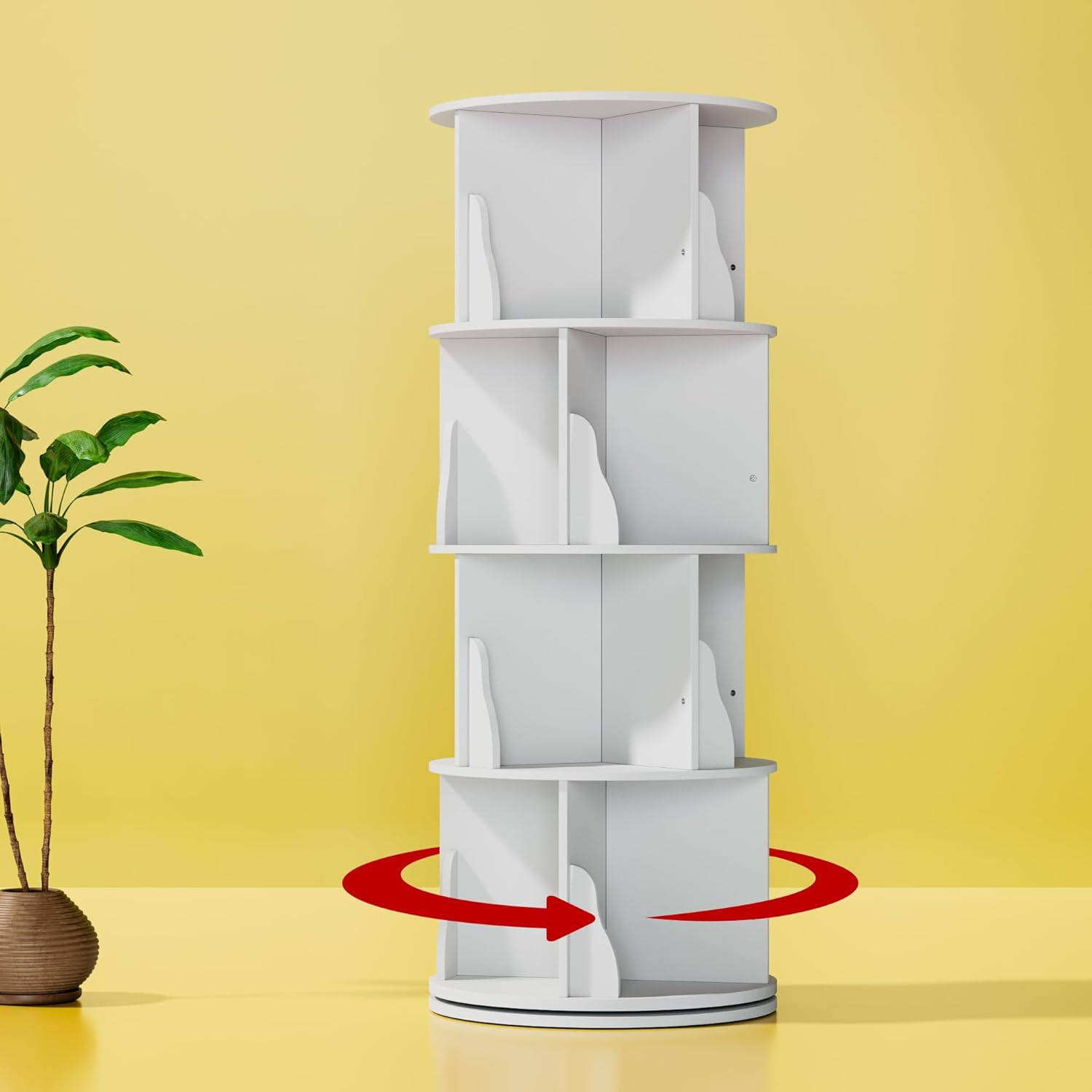 Furniwell 4-Tier Rotating Bookshelf and Bookcase, 360° Display ...