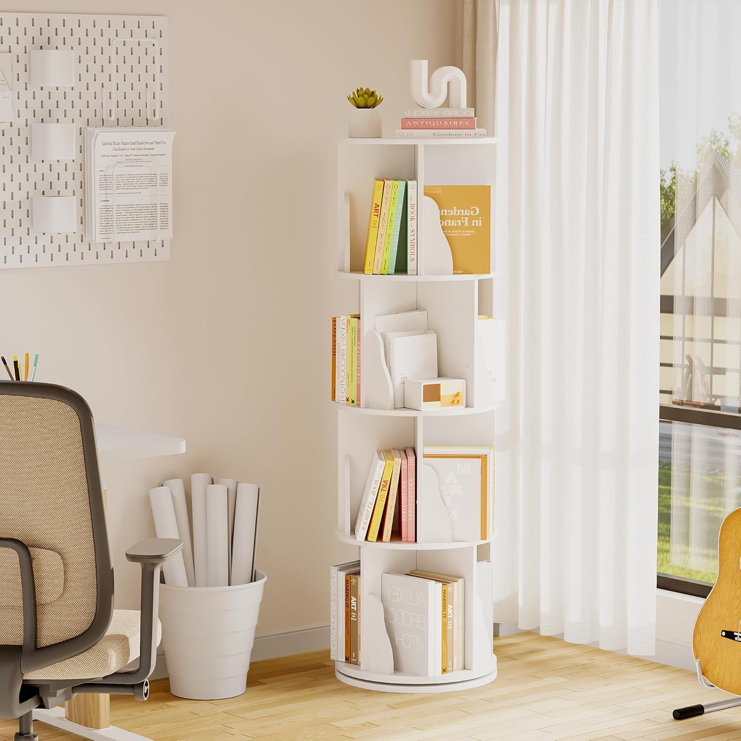 Furniwell 4-Tier Rotating Bookshelf and Bookcase, 360° Display ...