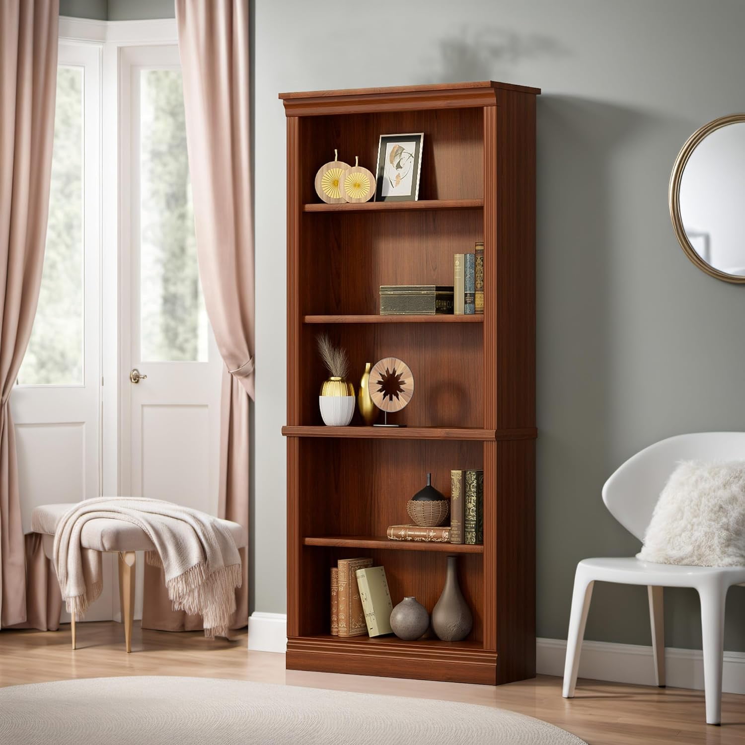 Furniwell Bookcase Bookshelves, 5-Shelf Tall Bookcase 72" Wood Open ...