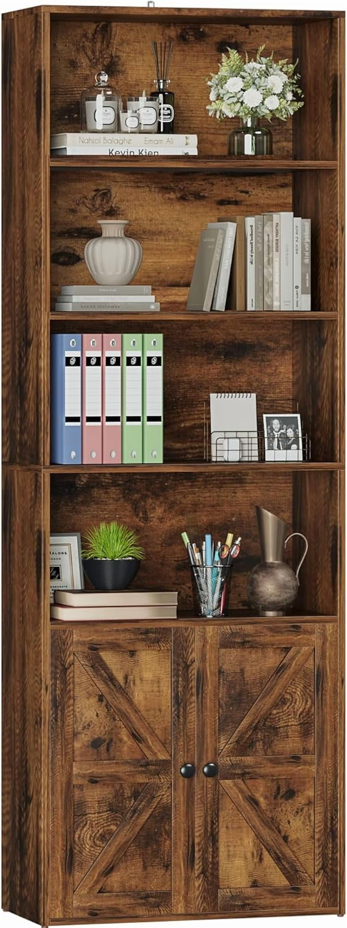 Furniwell Industrial Bookshelf and Bookcases with Doors Modern ...