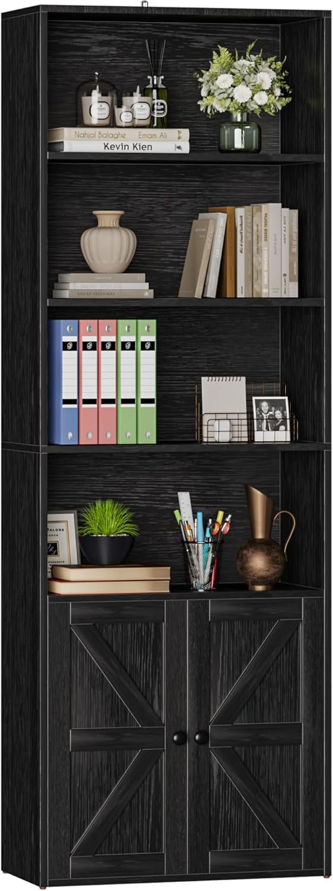 Furniwell Industrial Bookshelf and Bookcases with Doors Modern ...