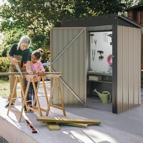 Furniwell Outdoor Storage Shed, Metal Garden Sheds Outdoor Storage ...