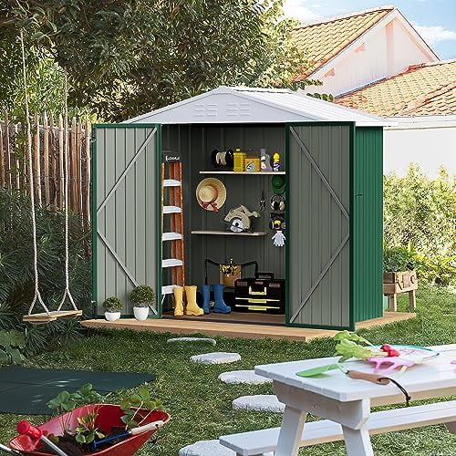 Furniwell Outdoor Storage Shed, Metal Garden Sheds Outdoor Storage ...
