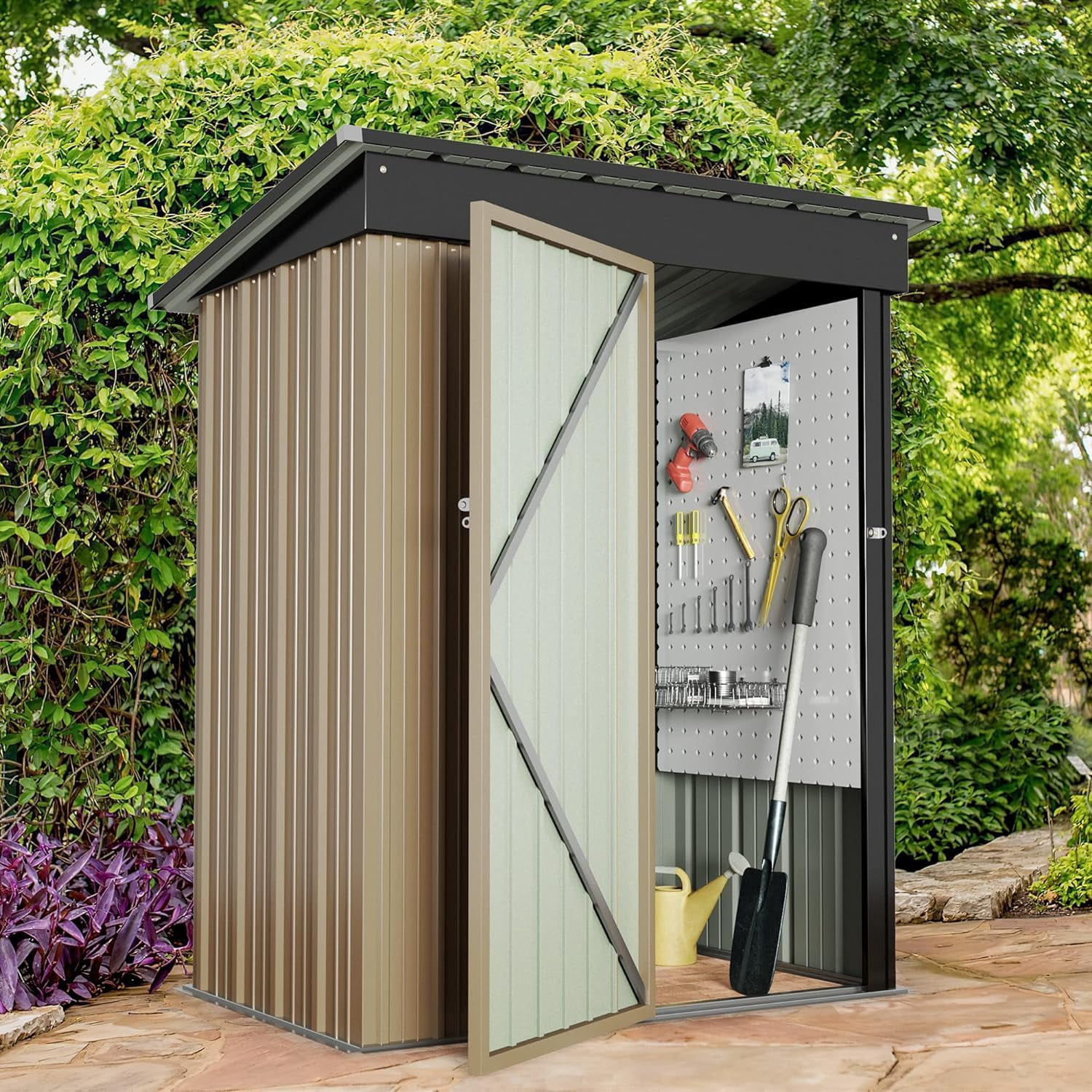 Furniwell Outdoor Storage Shed, Metal Garden Sheds Outdoor Storage ...