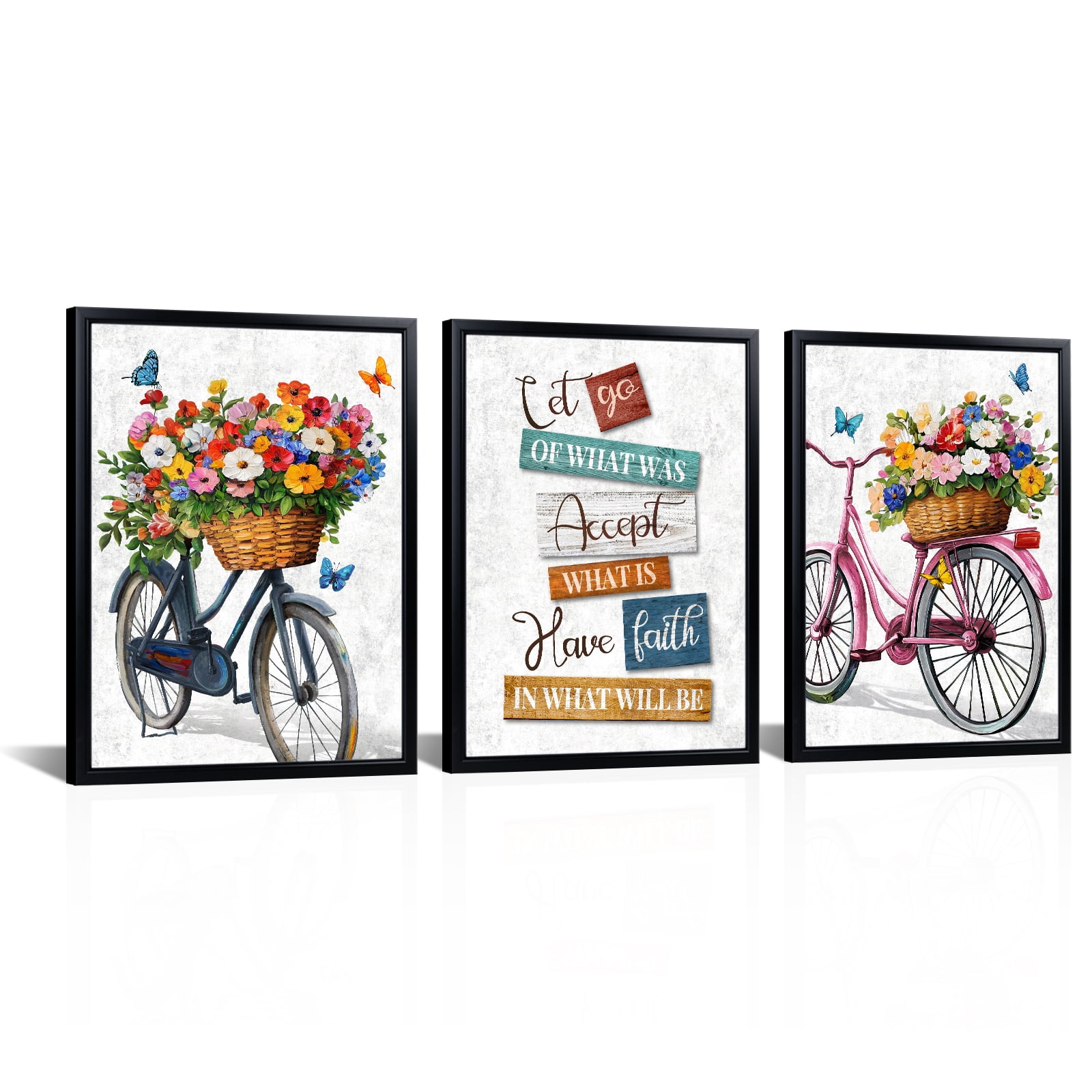 Furnster 3Pcs 12"x16" Farmhouse Style Framed Bicycle Canvas Prints with ...