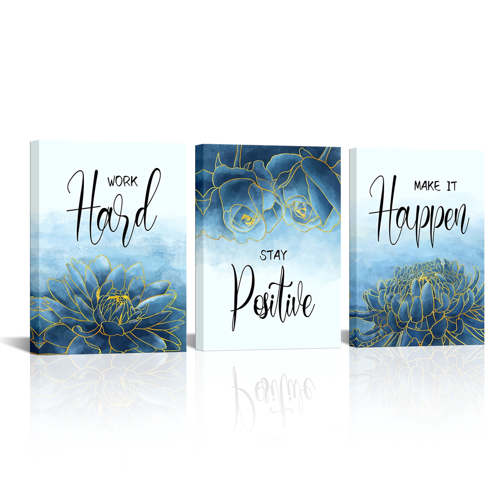 Furnster Blue Floral Inspirational Wall Art Framed Motivational Canvas ...