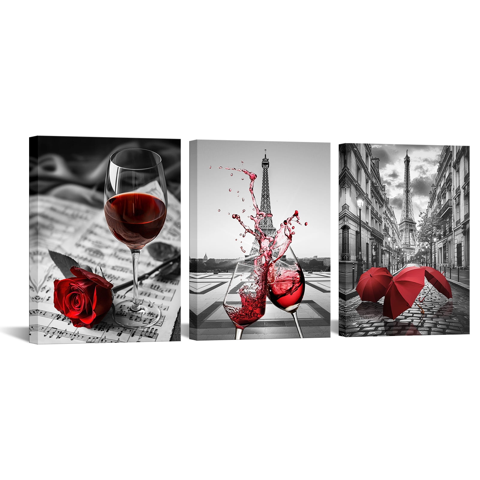 Furnster Elegant Parisian Red Wine Glass Canvas Prints Modern Wall Art ...
