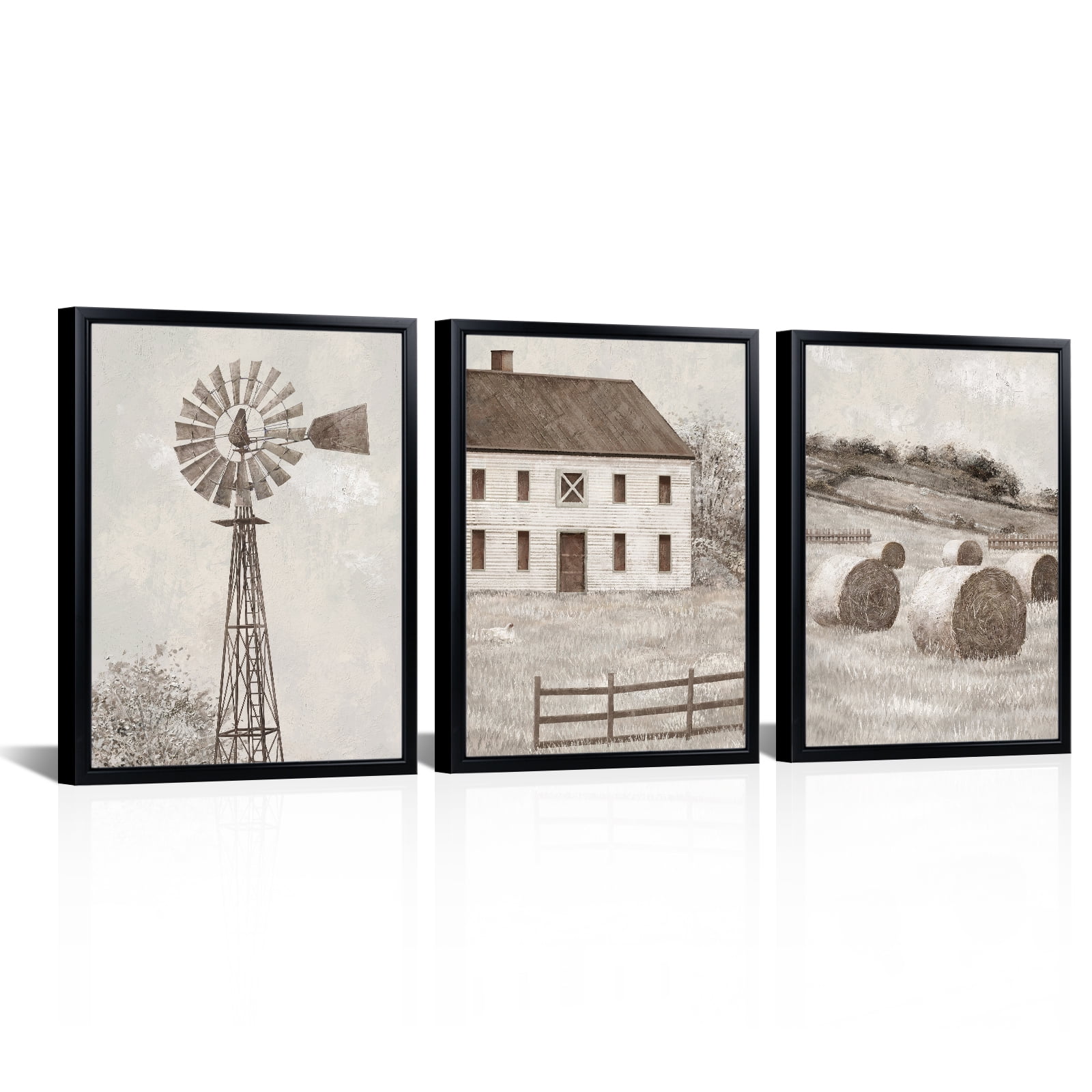 Furnster Farmhouse Wall Art Set Rustic Barn Windmill Farm Landscape ...