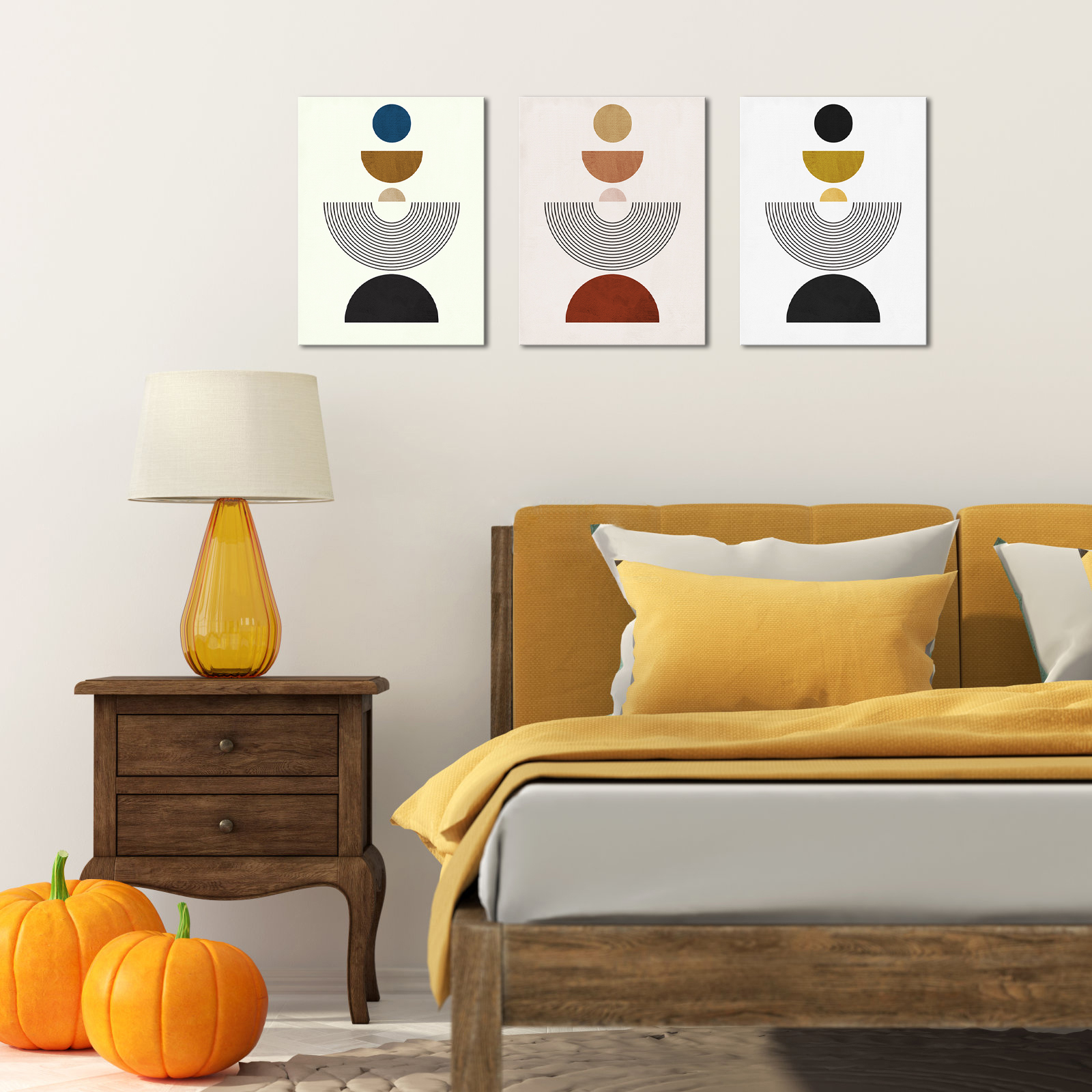 Furnster Framed Canvas Print Wall Art Set - 36" x 16" Geometric Stripe ...