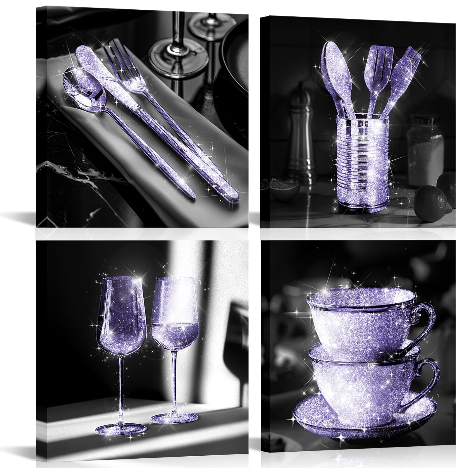 Furnster Modern Shiny Tableware Wall Art Set Canvas Prints Contemporary ...