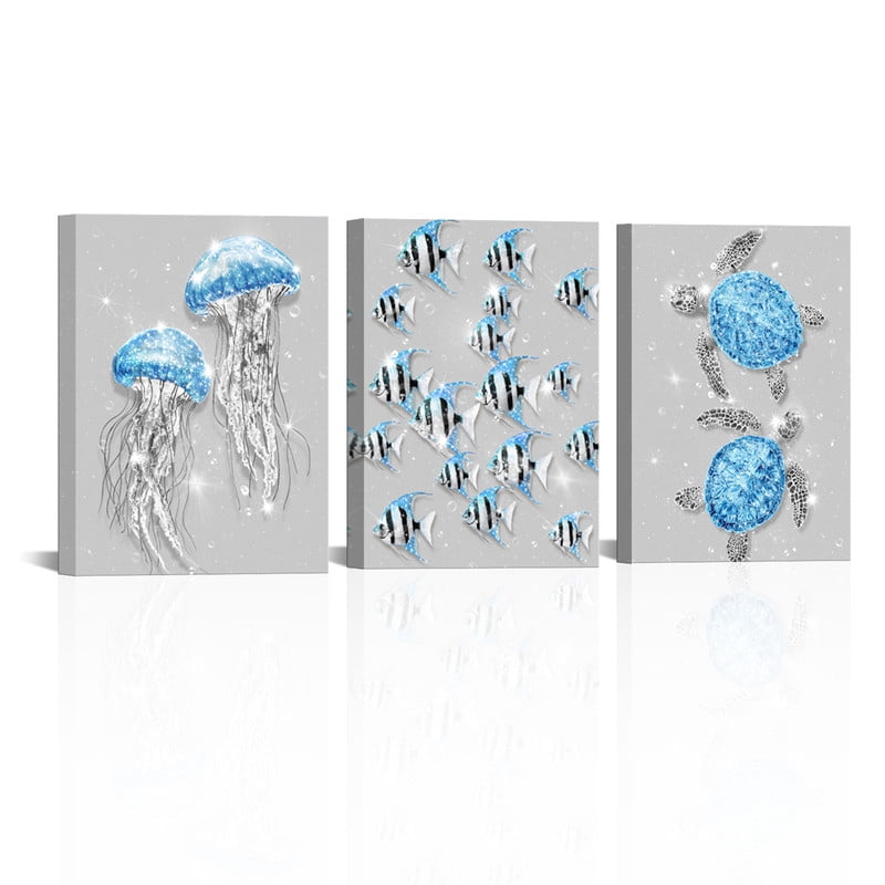 Furnster Shiny Ocean Canvas Prints Jellyfish Tropical Fish Sea Turtle ...